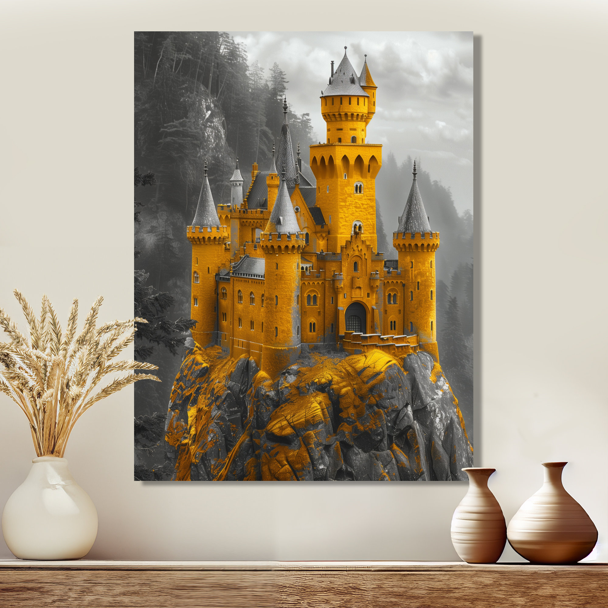 Design Art Monochrome Fortress Castle In Mountain II - Castles Wall Art ...