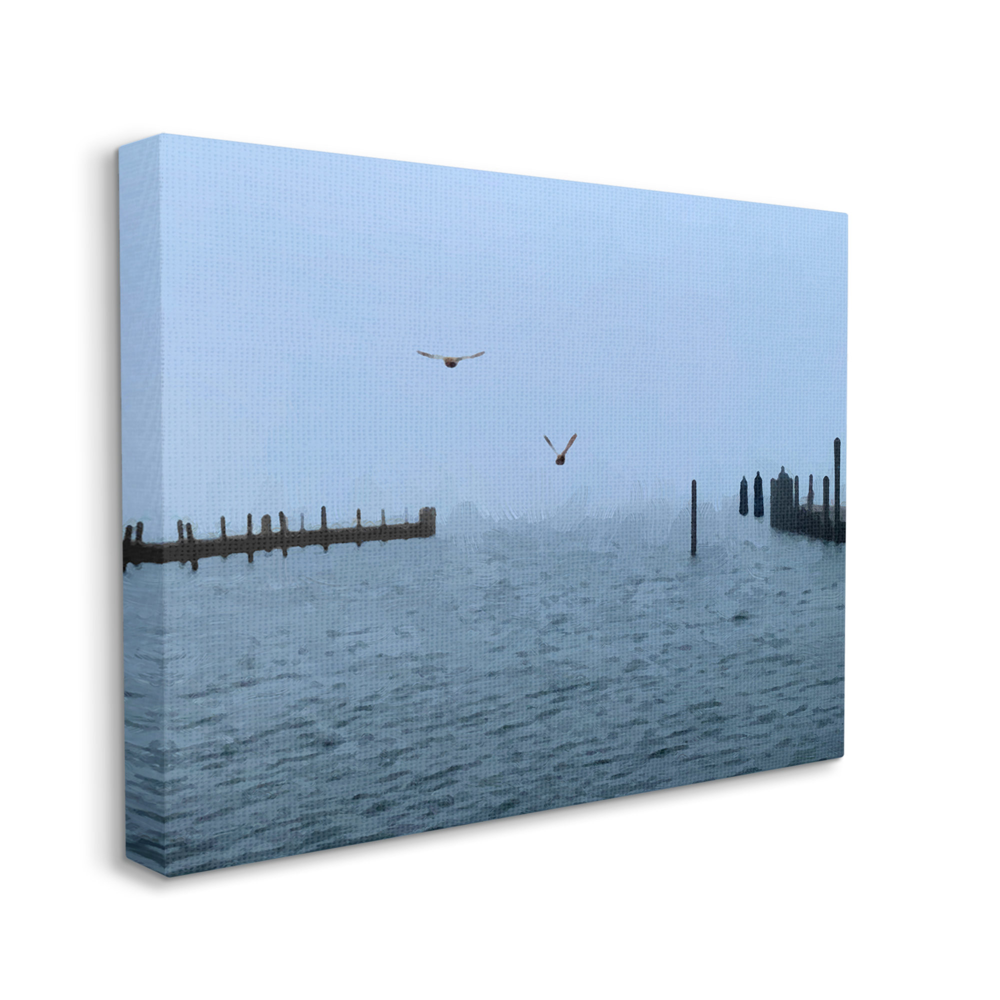 Stupell Industries Au-420-Canvas " Seagulls Over Ocean Dock Waters " by ...