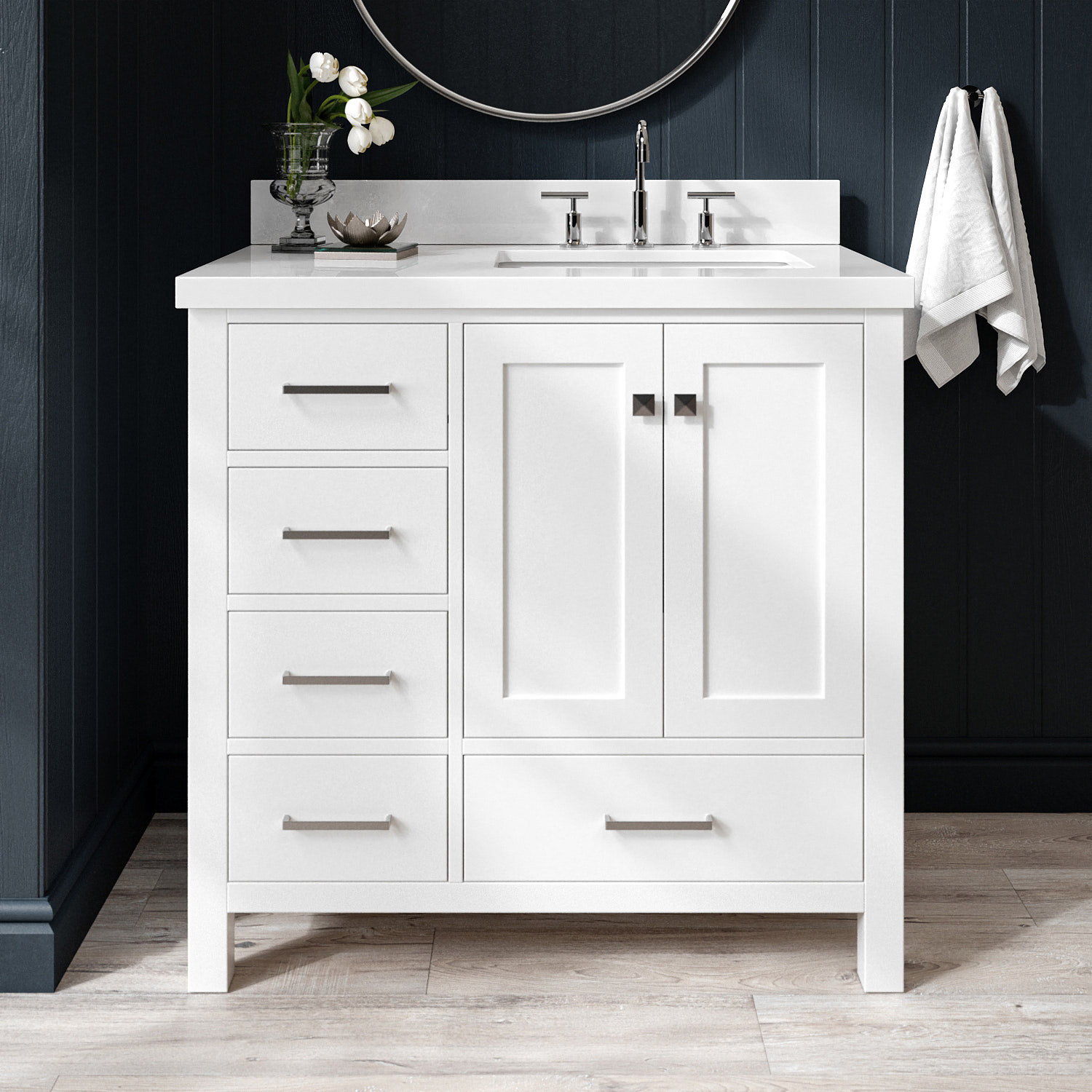 Lark Manor™ Ariel Hutton 36" Right Offset Sink Vanity - White Quartz ...