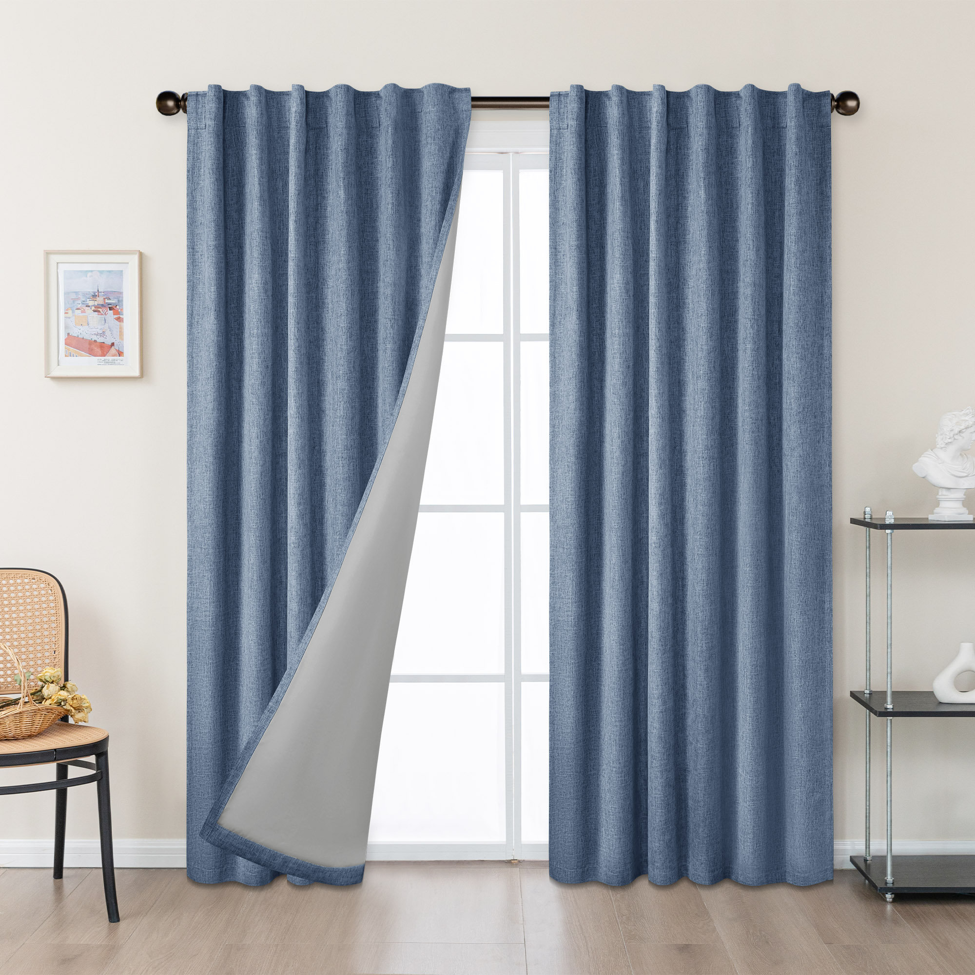 Latitude Run® Linen Texture Two-Tone 100% Blackout Back Tab Curtain ...