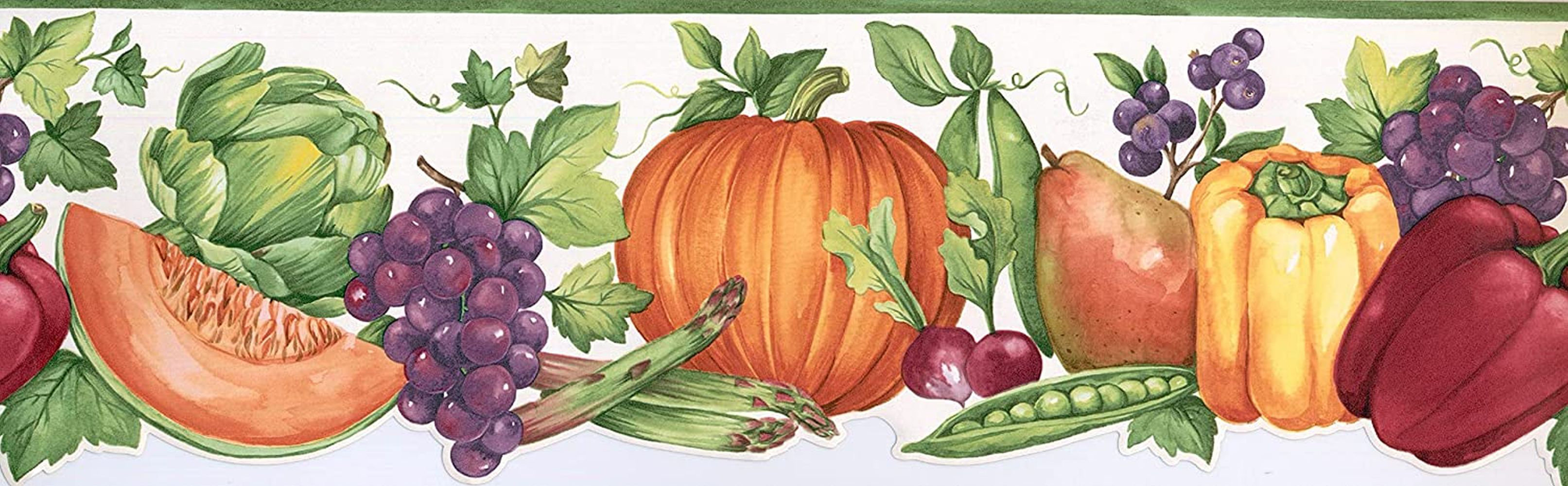 August Grove® Alaijah Vegetables Fruits 15' L x 7" W Wallpaper Border ...