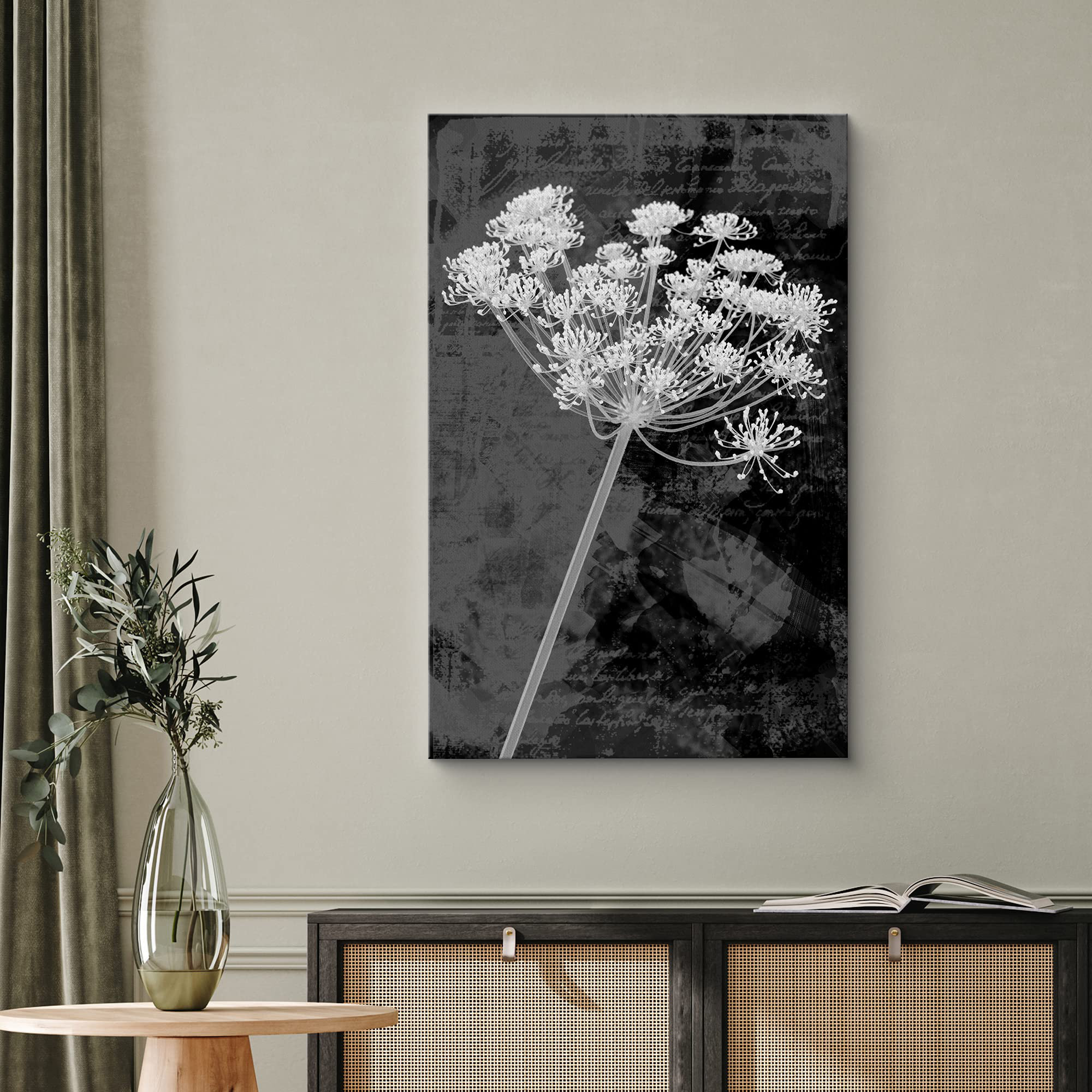 IDEA4WALL " Black And White Flowers And Cursive Typography Floral ...