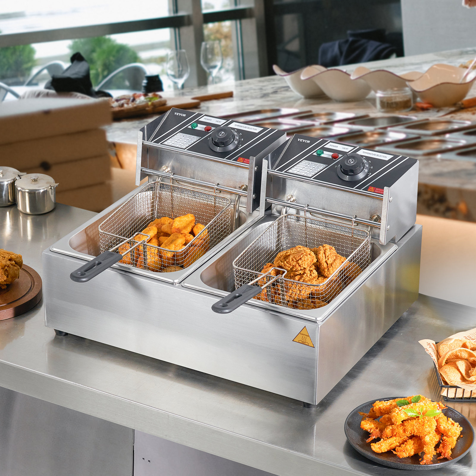 VEVOR 24L Electric Deep Fryer, With Dual Removable Basket And Lid ...