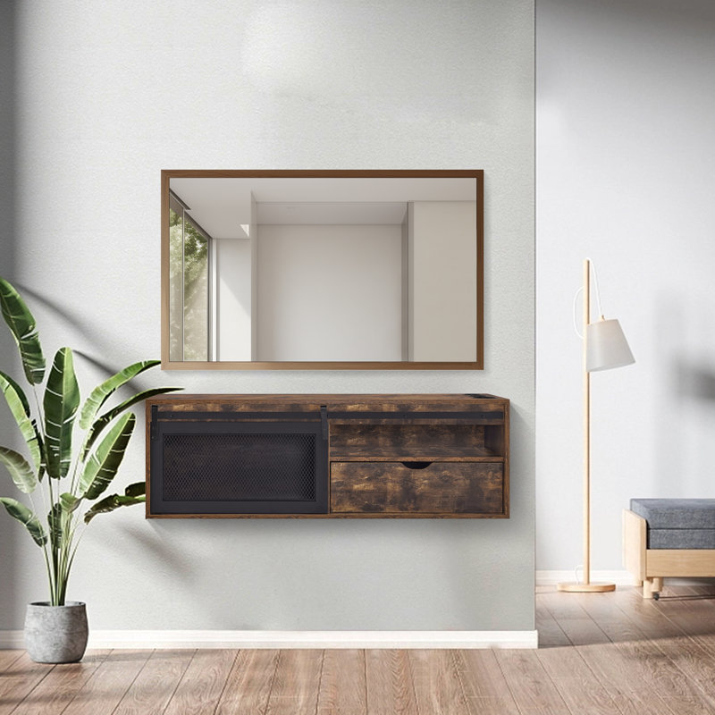 Gracie Oaks Wall Mount Makeup Vanity, Floating Makeup Station with 3 ...