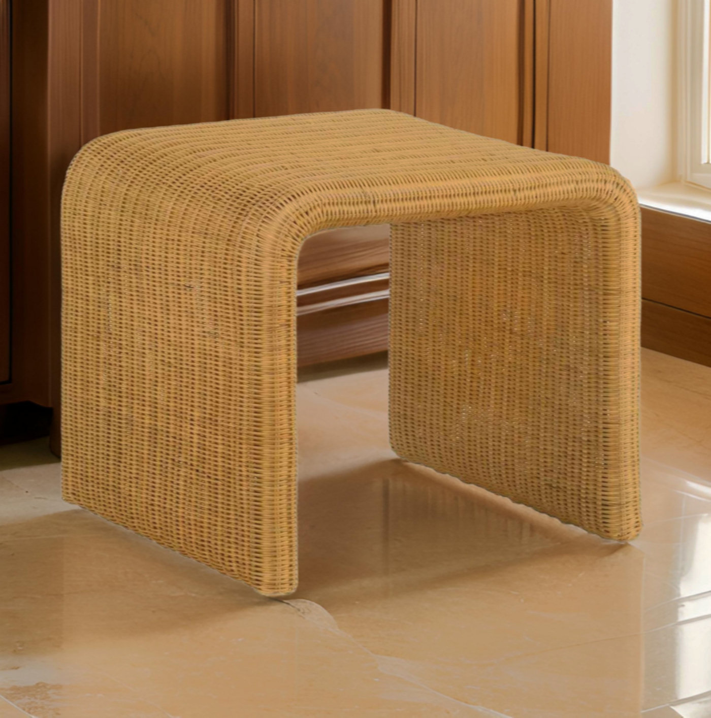 Corrigan Studio 22 Inch Side End Table, Woven Rattan Frame, Waterfall ...