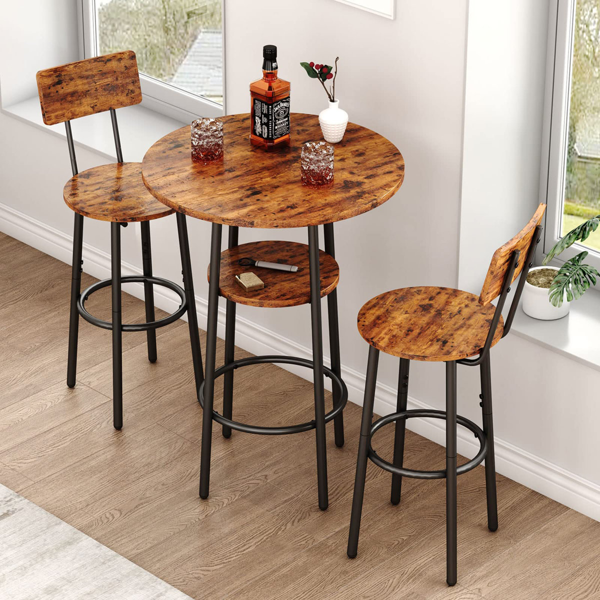 17 Stories Bistro Table and Chairs Set of 2, 3-Piece Bar Table and ...