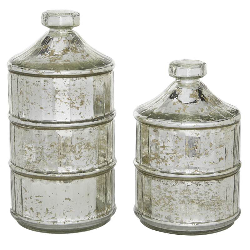 Rosalind Wheeler Glass Stackable Gray Decorative Jars Set | Wayfair