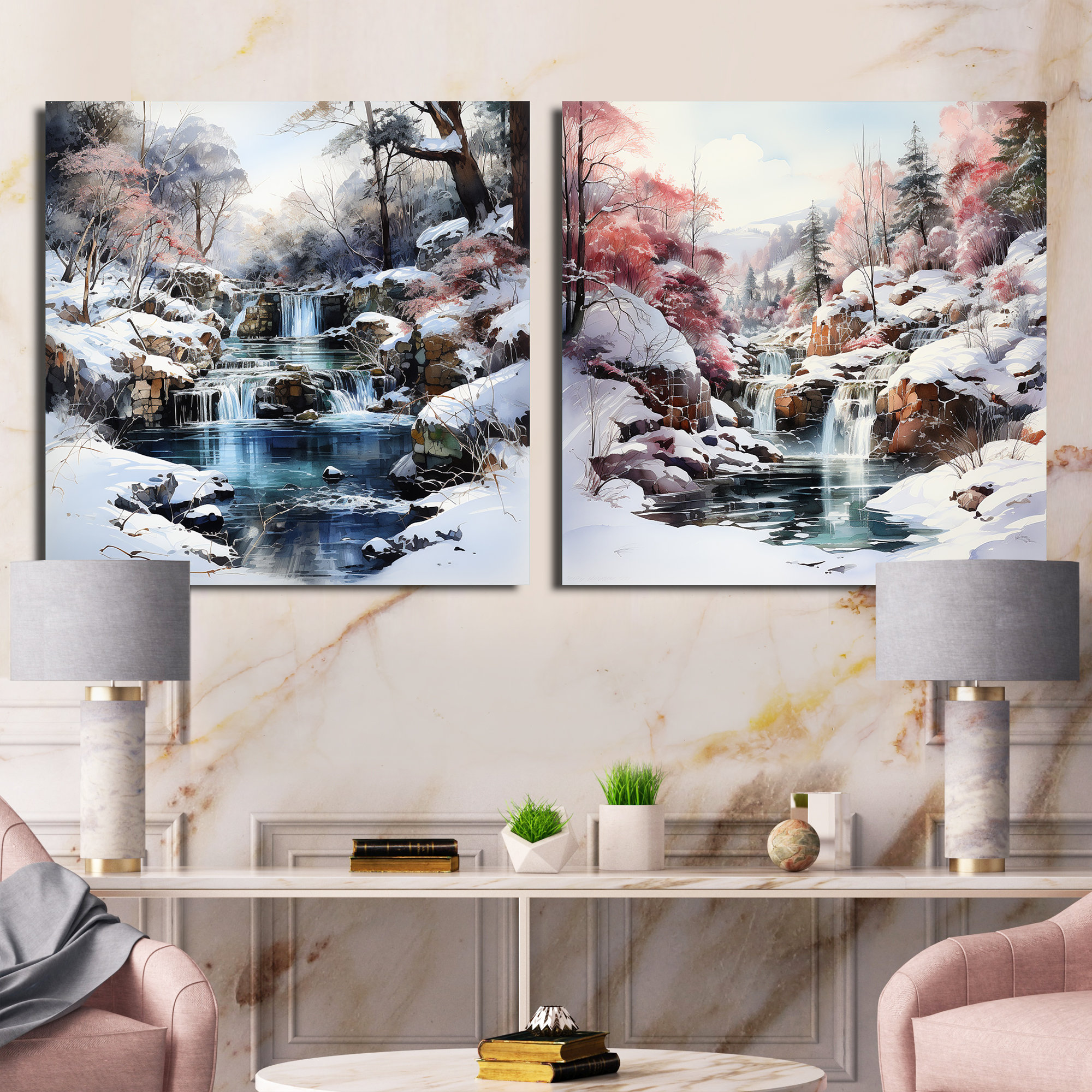 Millwood Pines Waterfall Charm In Winter - Waterfall Square Collage Set ...