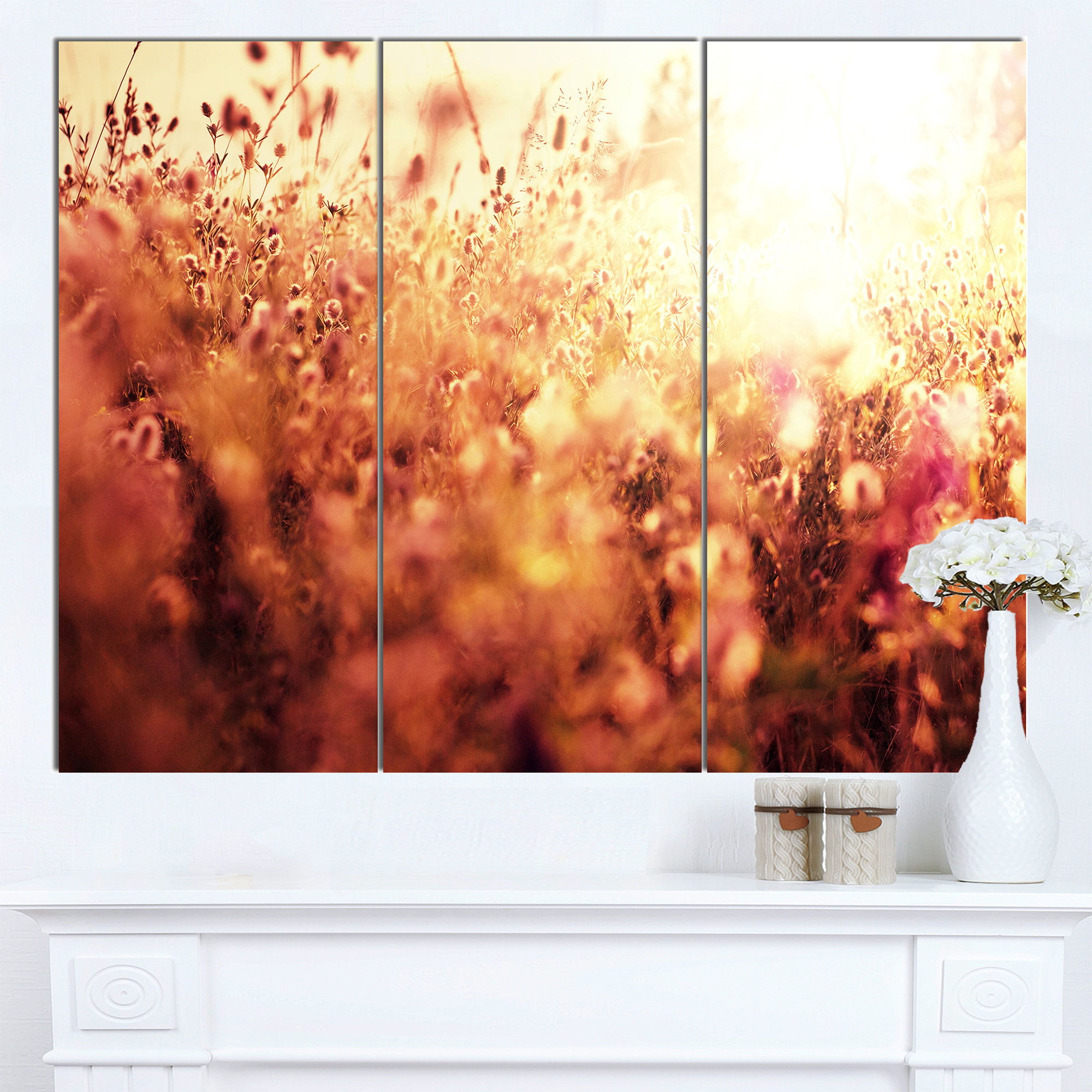 Design Art 'Brown Shade Flowers in Sunshine' 3 Piece Photographic Print ...