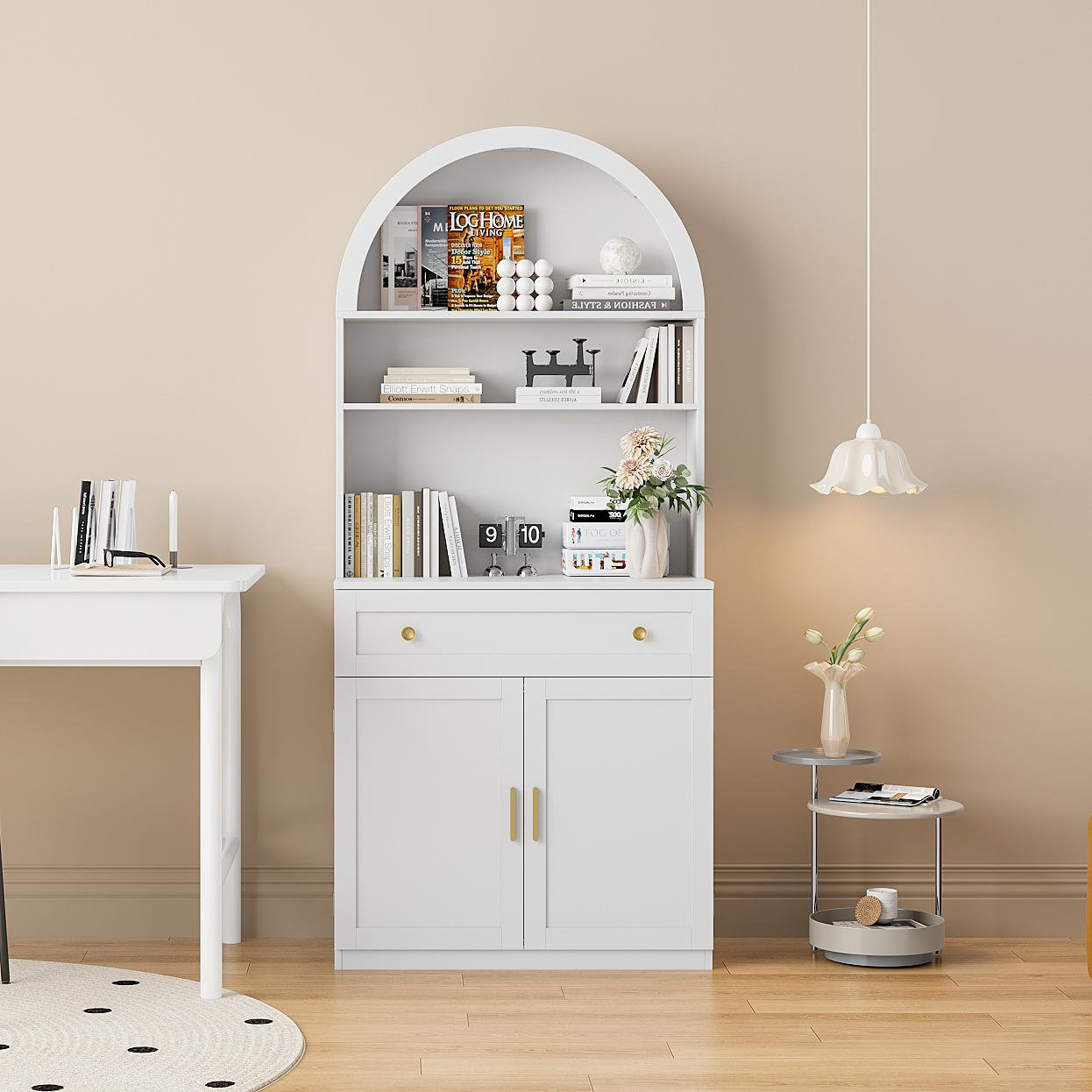 Mercer41 71" Arched Display Cabinet Bookcase, Storage Display Bookcase ...