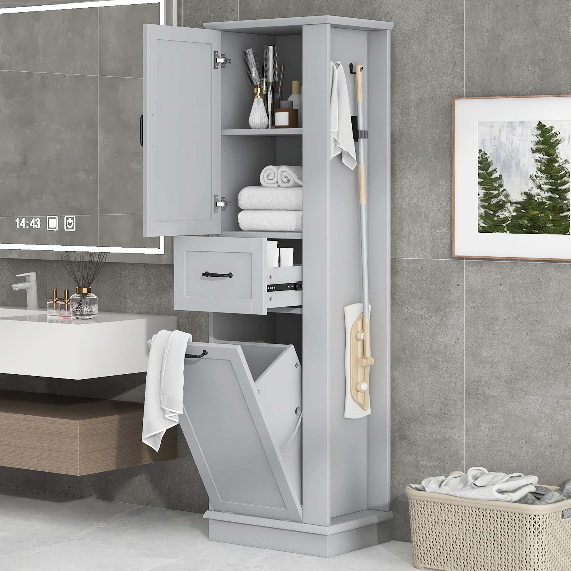 Wondrous Iconic Modern Tall Storage Cabinet – Tilt-Out Compartment ...