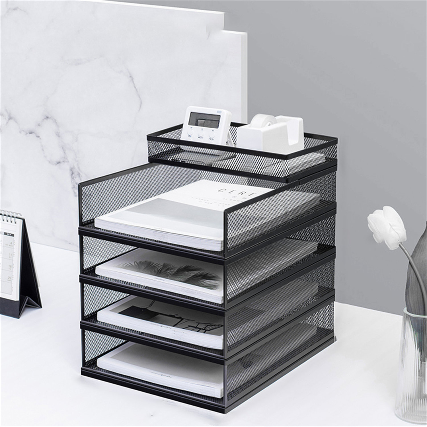 Hokku Designs Office Desk File Rack, File Folder Storage Net, Desktop ...