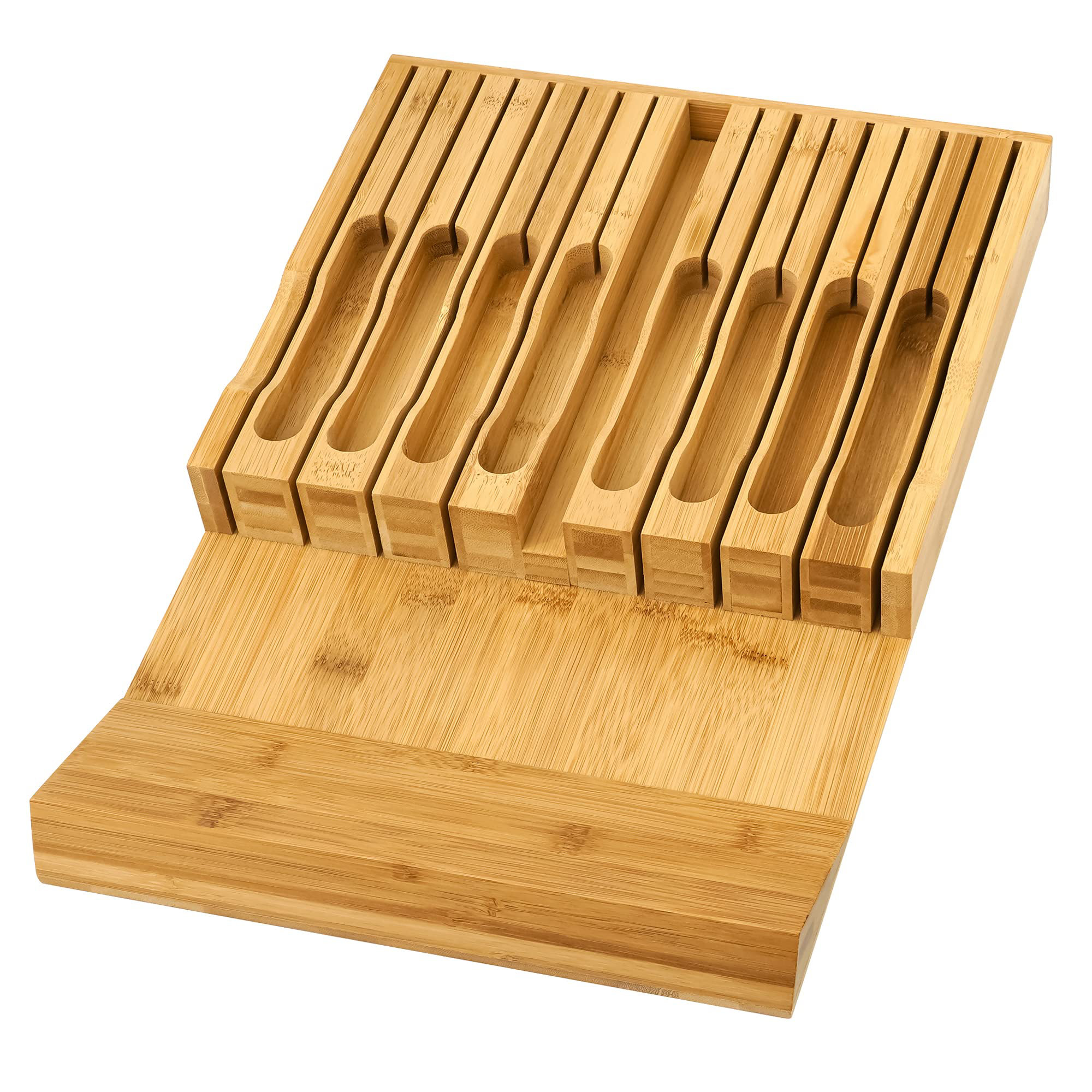 X－max Furniture In Drawer Knife Block Bamboo Knife Drawer Organizer Insert Kitchen Knife Drawer