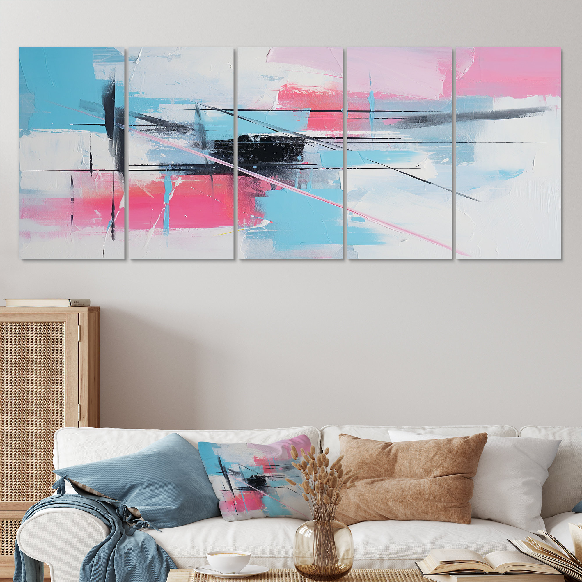 Design Art Subtle Pastel Pink Strokes - Abstract Wall Art Canvas 5 ...