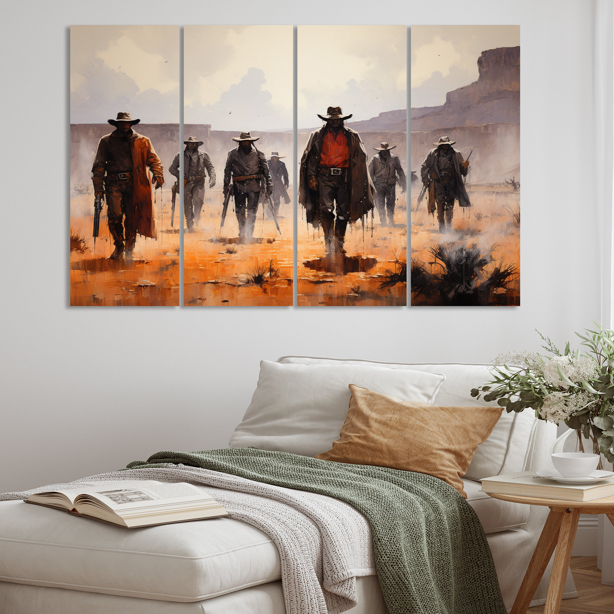 Design Art Western Frontier Vigilantes Cowboys I On Canvas 4 Pieces ...