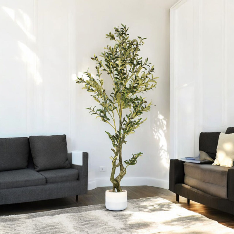 Primrue 4 Ft Faux Tree With Branches And Fruits In Black Pot | Wayfair