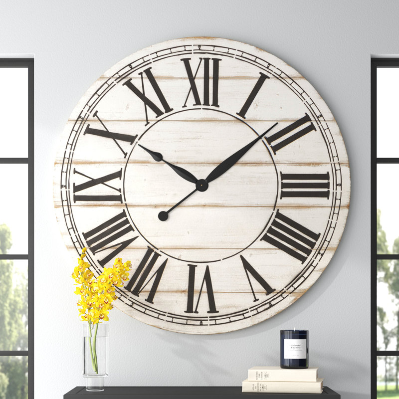 Gracie Oaks Renata Round Oversized Shiplap Farmhouse Wall Clock ...