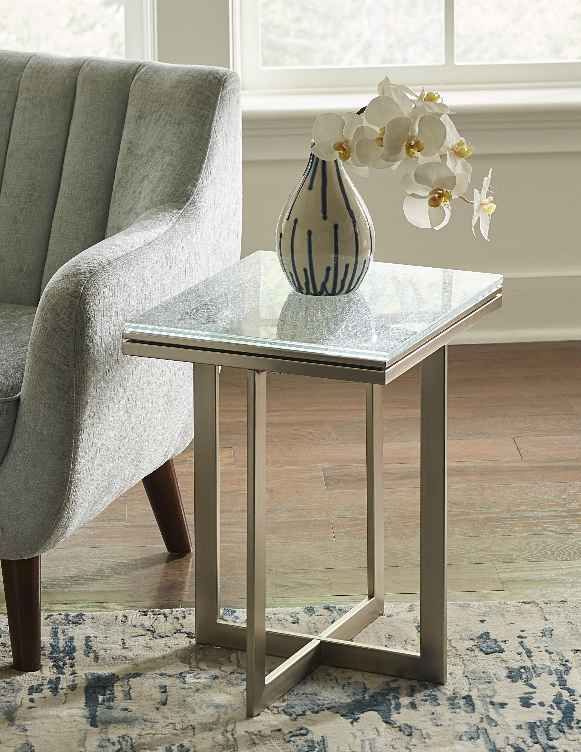 Wade Logan® Breella Glass Top Cross Legs End Table | Wayfair