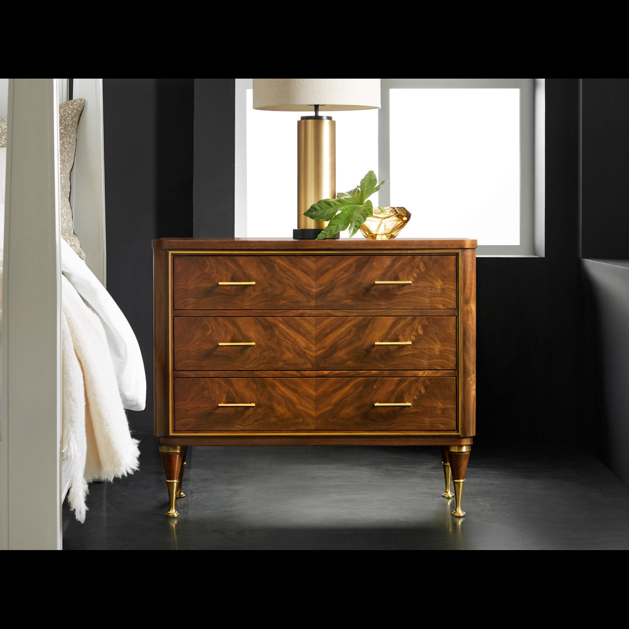 Modern History Home Walnut Swirl Bedside Chest | Wayfair