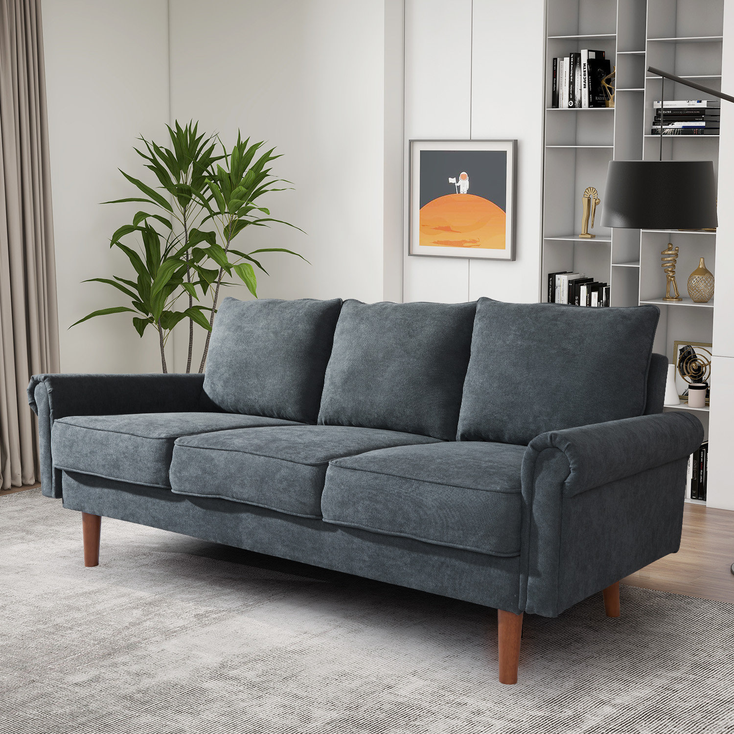 Winston Porter 74" Linen Fabric 3-Seat Couch Sofas | Wayfair