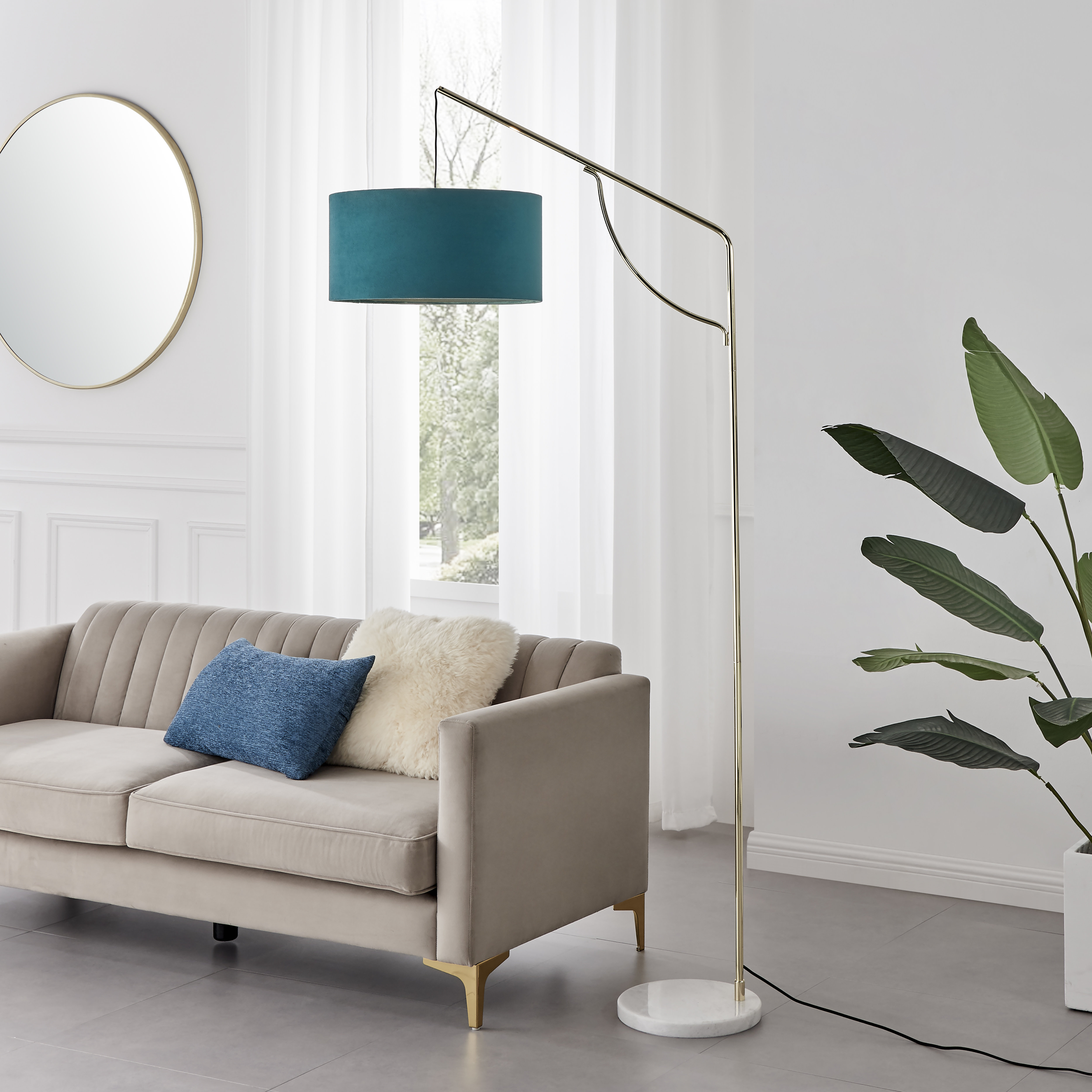 Furniture Box Angelien Arc Floor Lamp - Velvet, Marble, Metal Chic ...