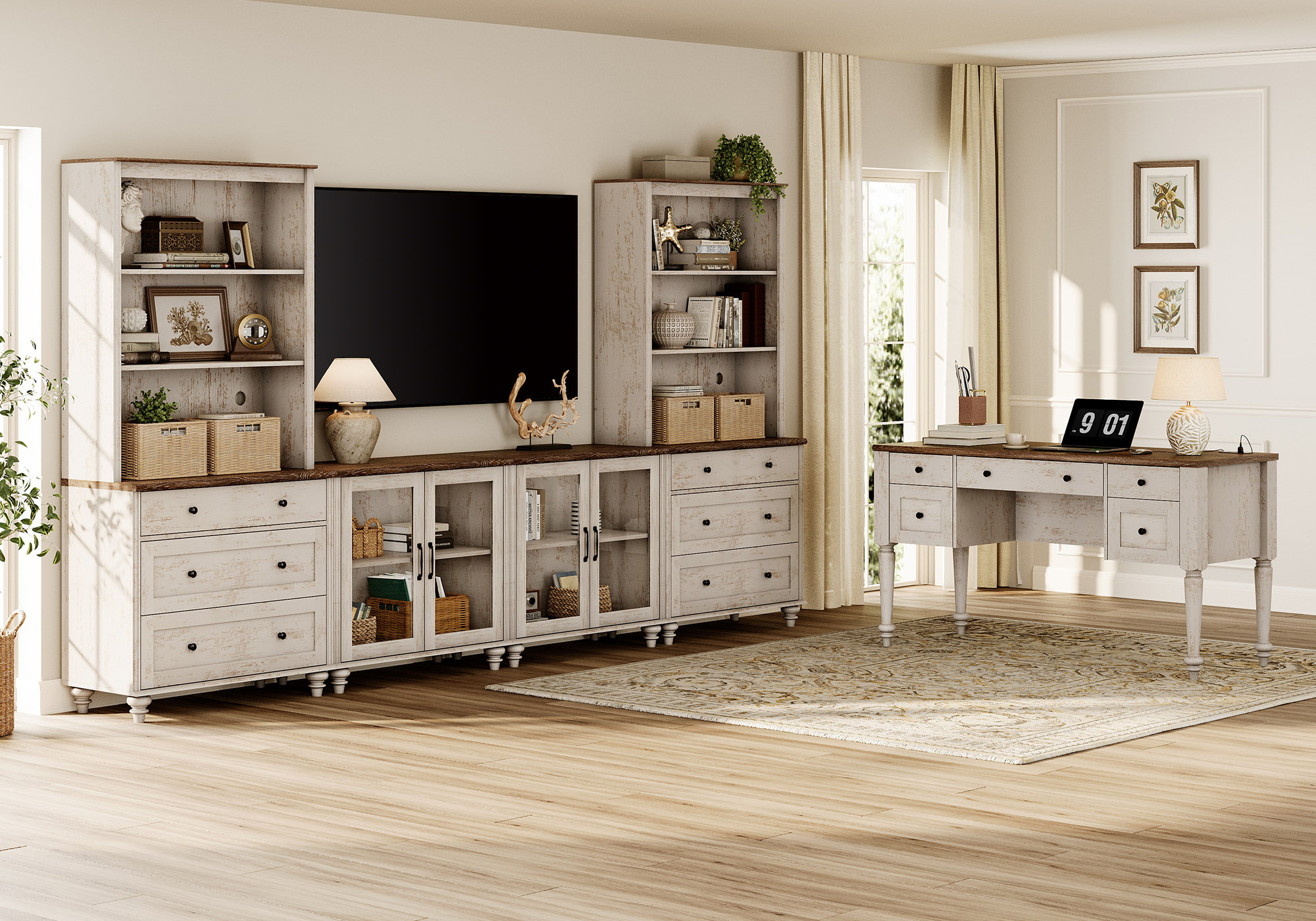 Latitude Run® Farmhouse Style Desk And TV Stand Combo Set ...