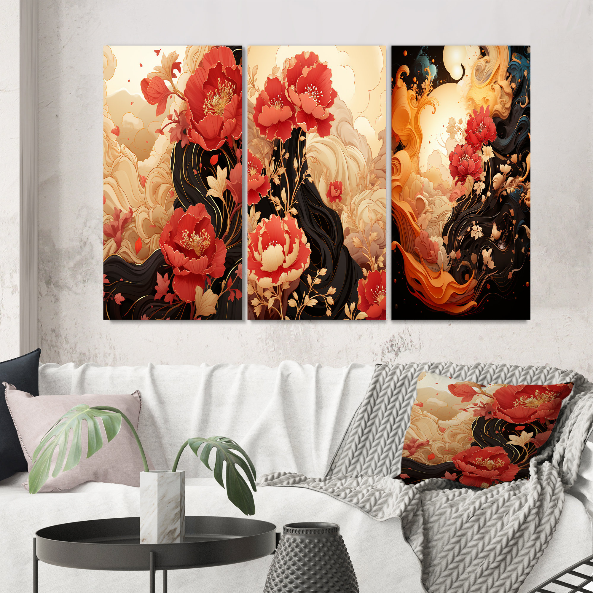 Red Barrel Studio® Red Chrysanthemums on Branch Japanese Retro IV - 3 ...
