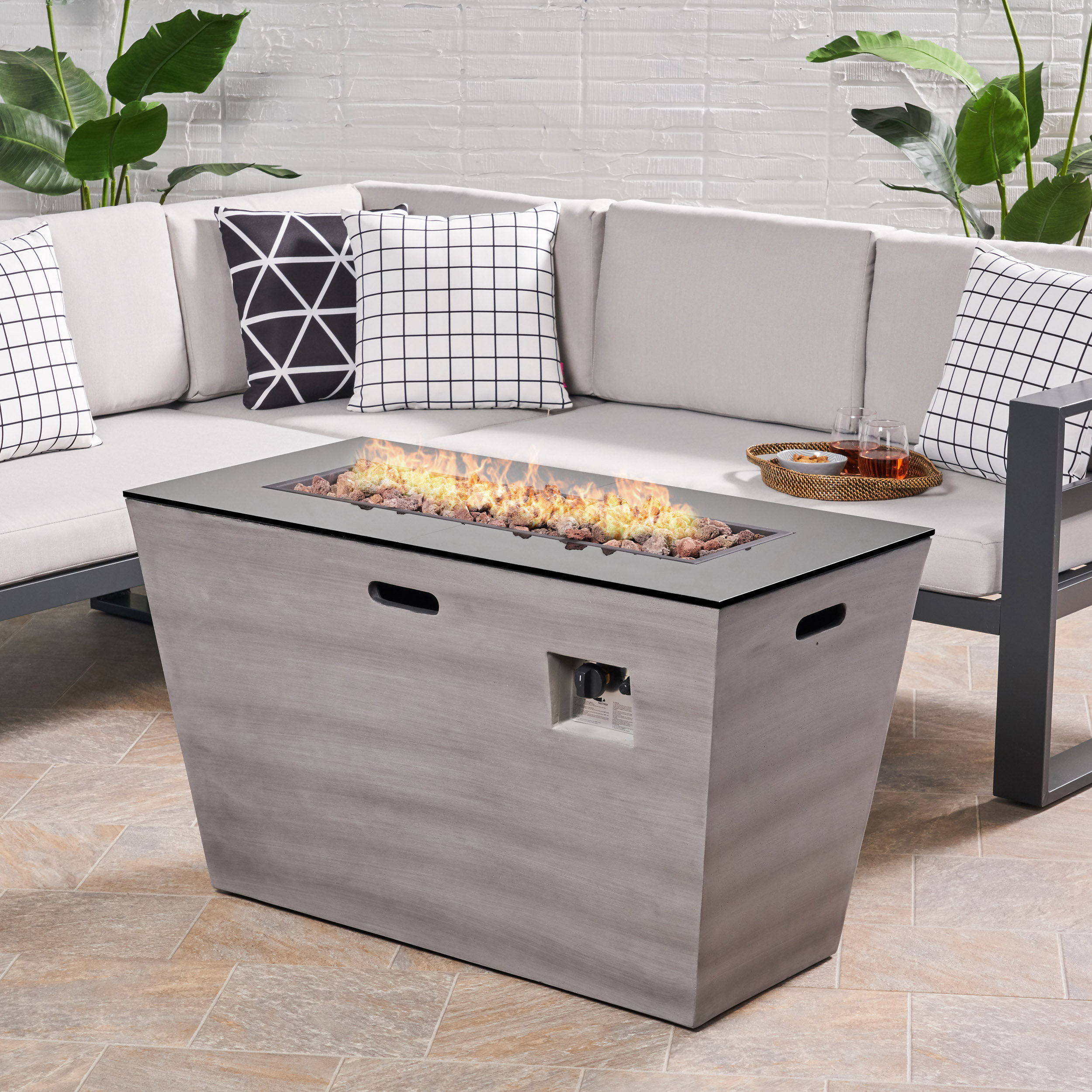 Orren Ellis Horatious Outdoor Modern Concrete Propane Fire Pit Table ...