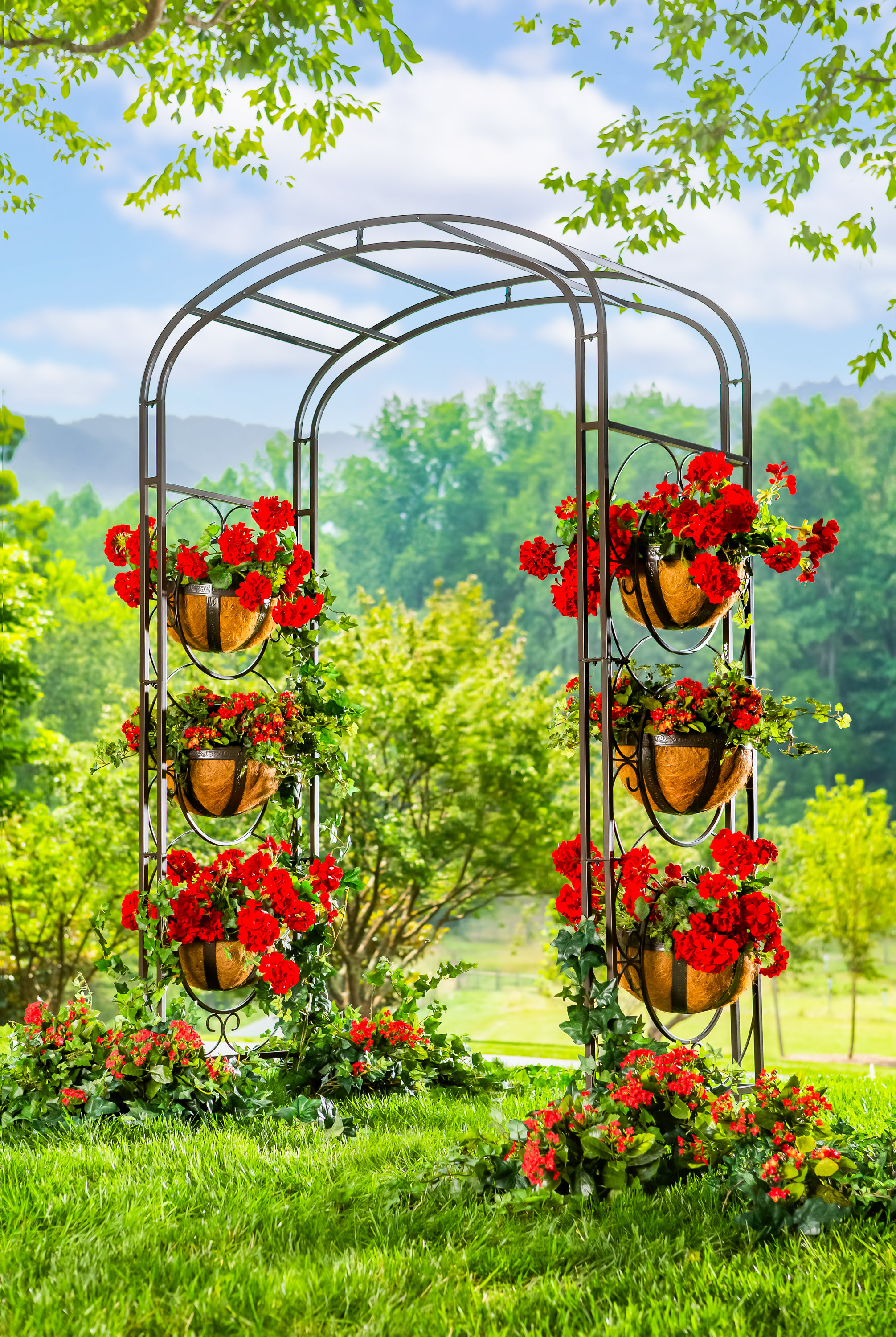 Evergreen Enterprises, Inc 84" H Wood Garden Arbor with Hanging Planter ...