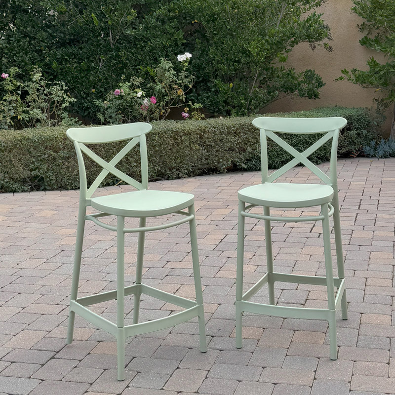 Gracie Oaks Outdoor Counter Height Bar Stool - MINT (Set of 2) | Wayfair
