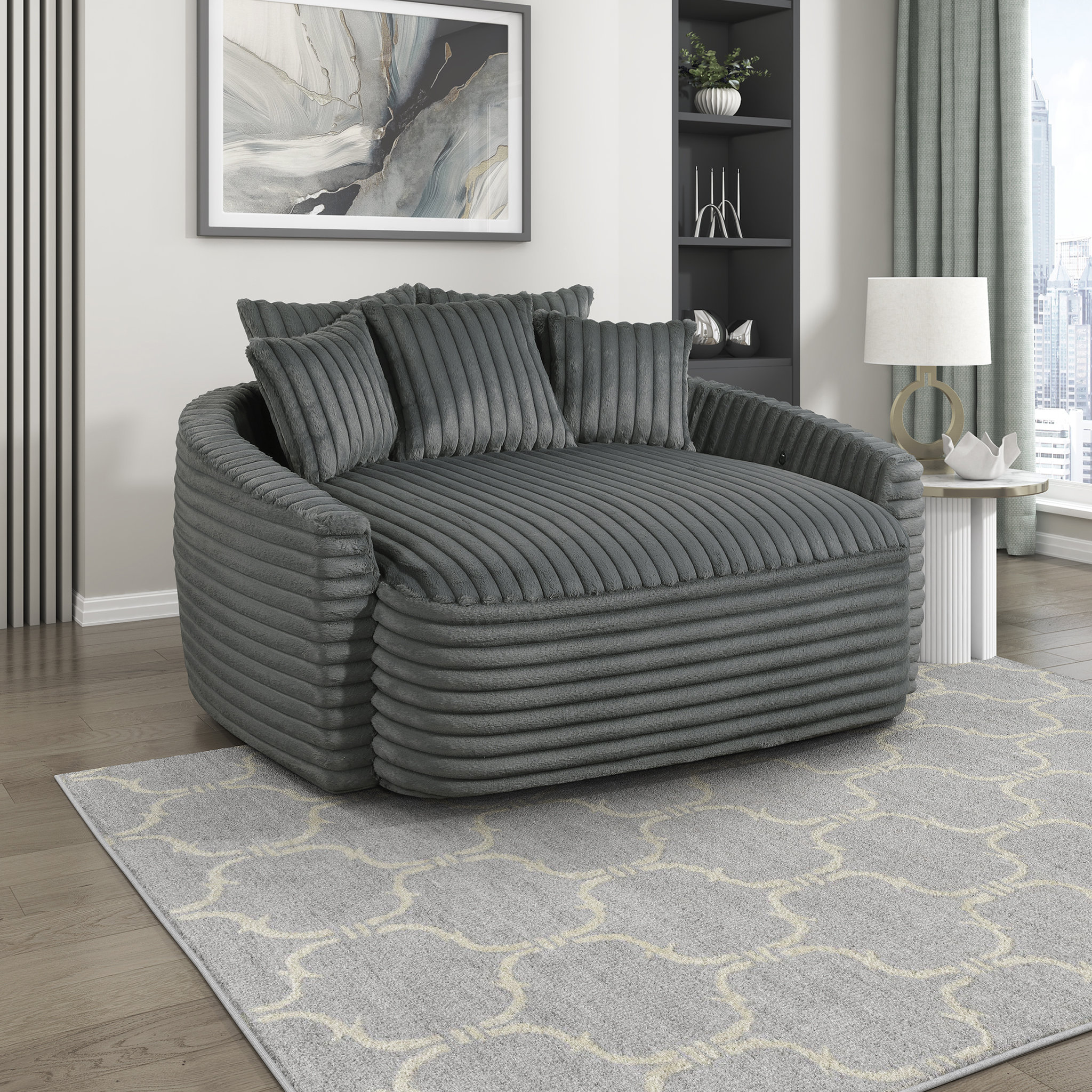 Latitude Run® Choi 65.5" Modern Oversized Recessed Arms Corduroy Chaise ...