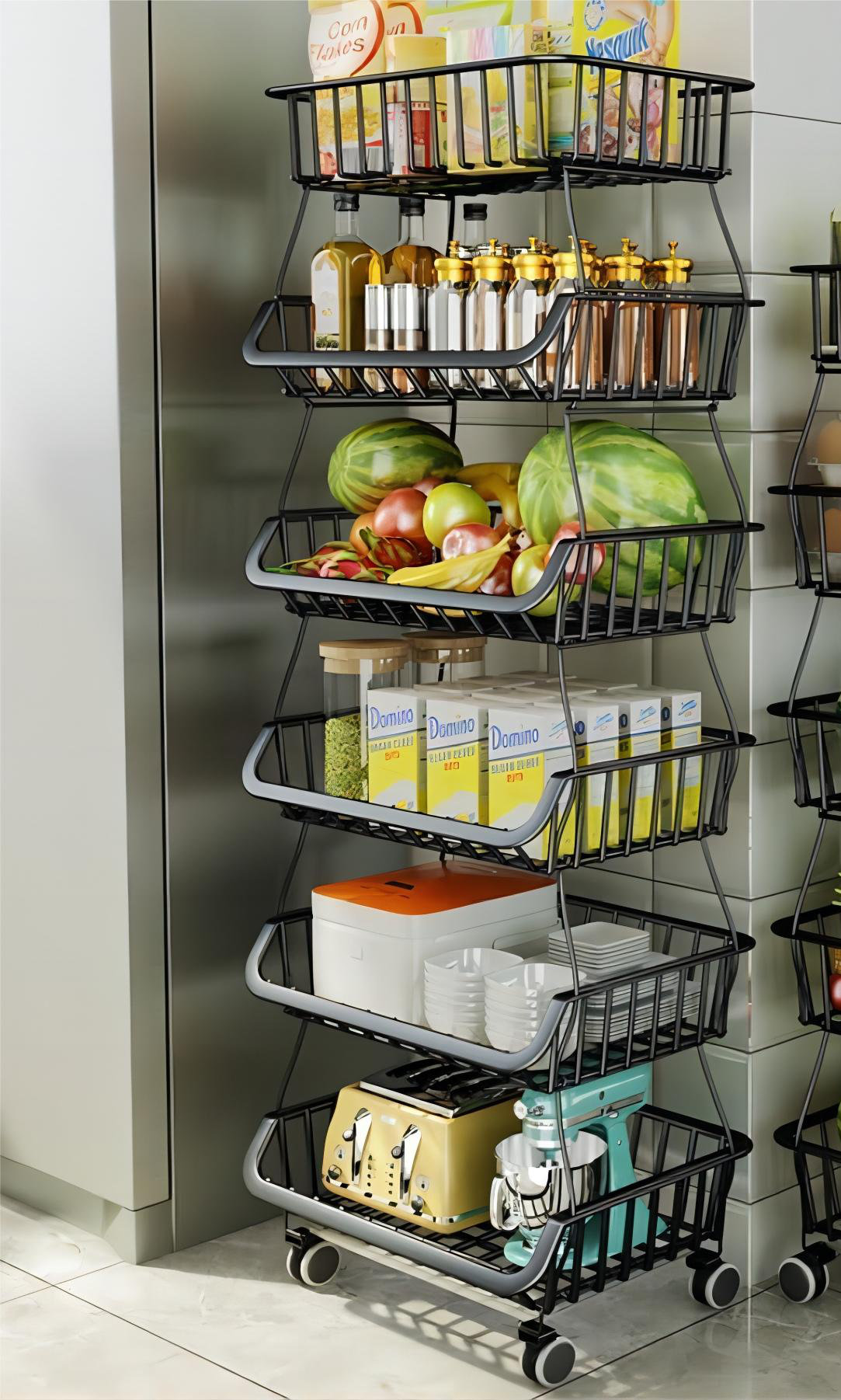 Prep & Savour Kitchen Storage Baskets Black Iron Wire Storage Bins With ...