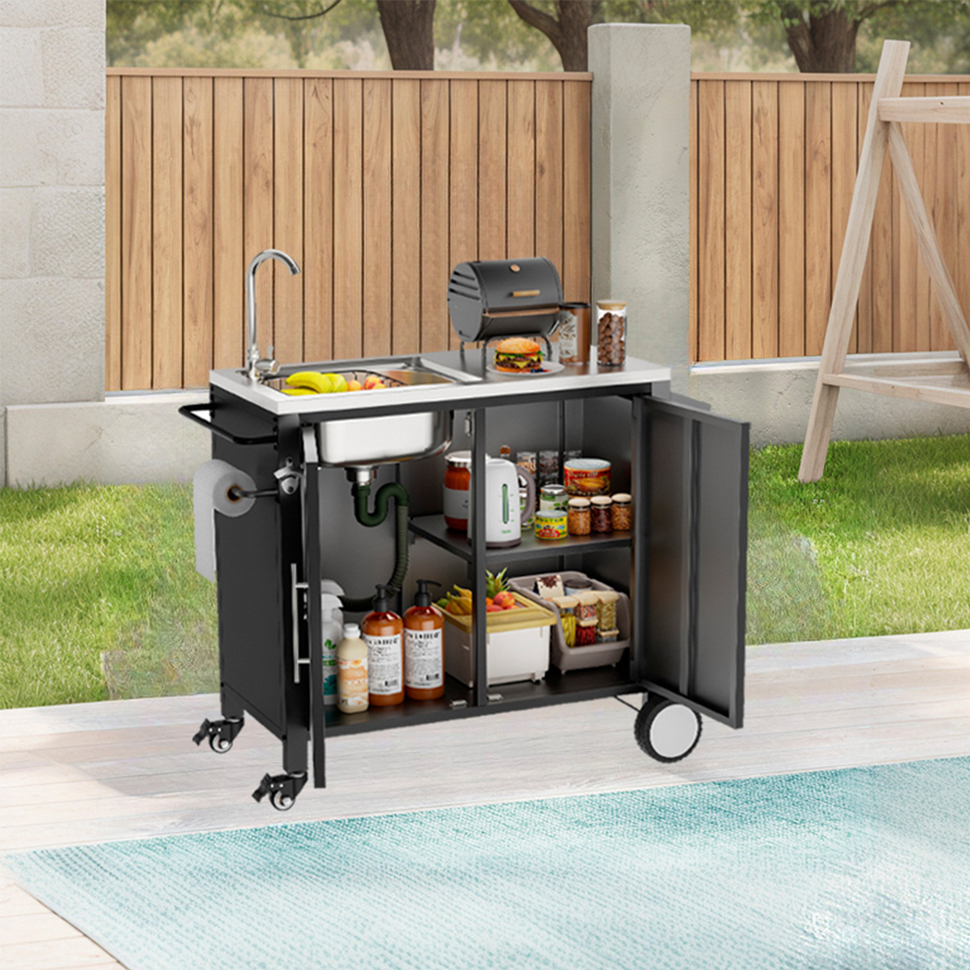 Heimo 304 Stainless Steel Sink And Cabinet, Outdoor Barbecue Cart ...
