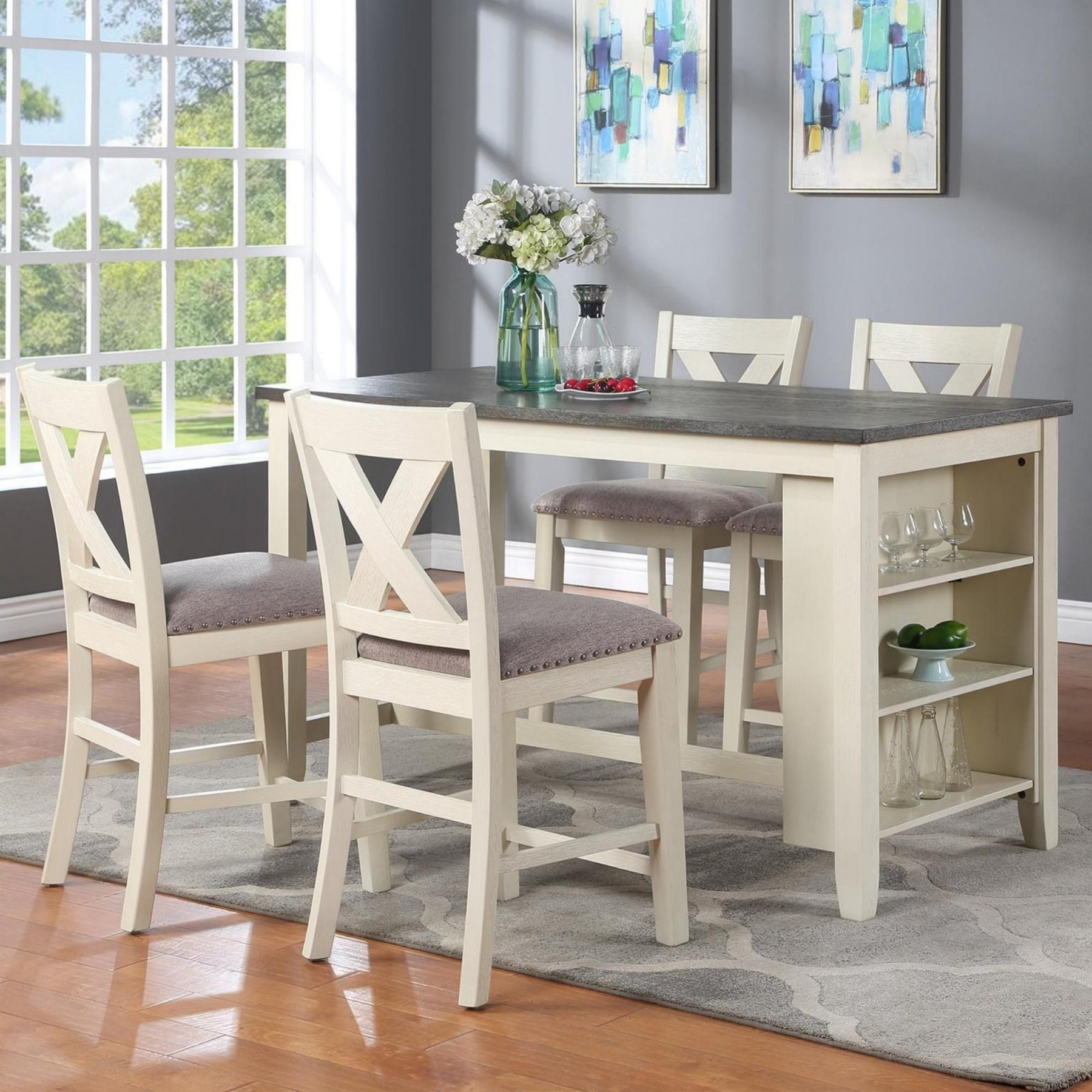 Gracie Oaks Modern Contemporary 5pc Counter Height High Dining Table w ...