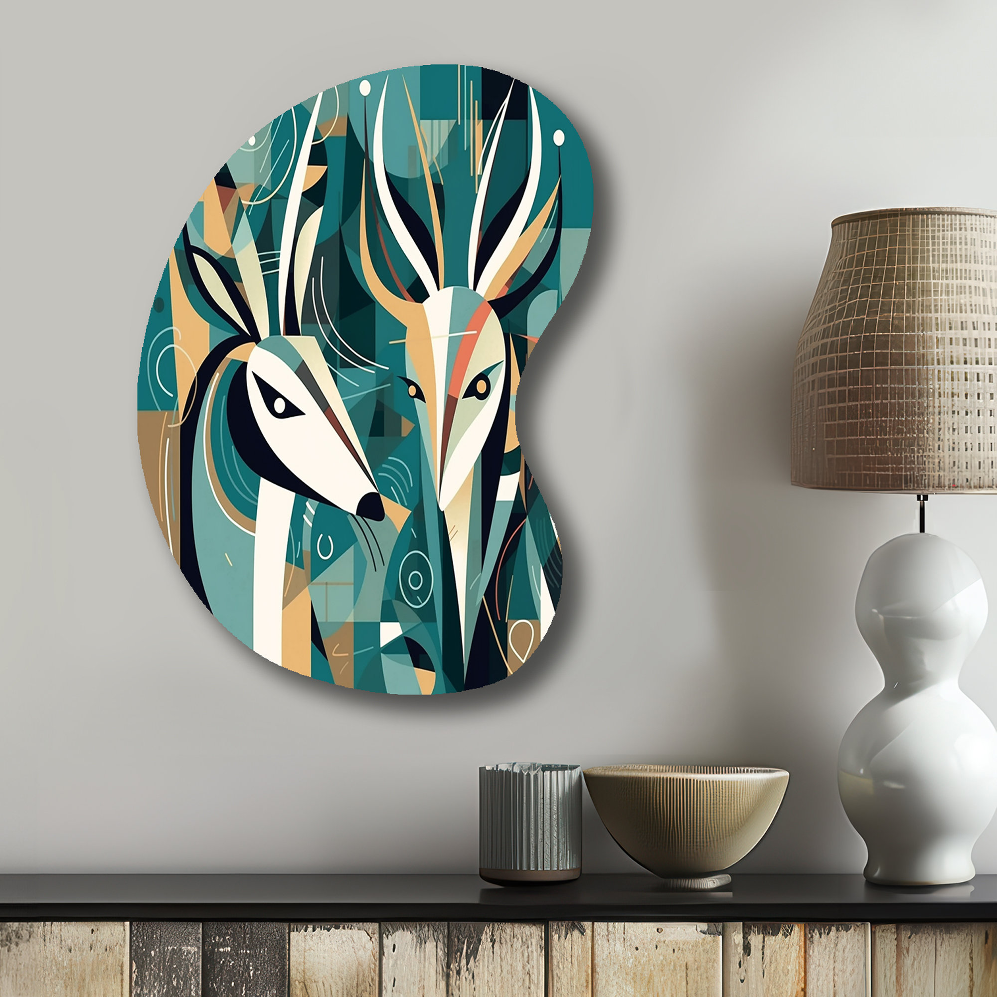 Millwood Pines Green Beige Abstract Deer Portrait - Irregular Shape ...