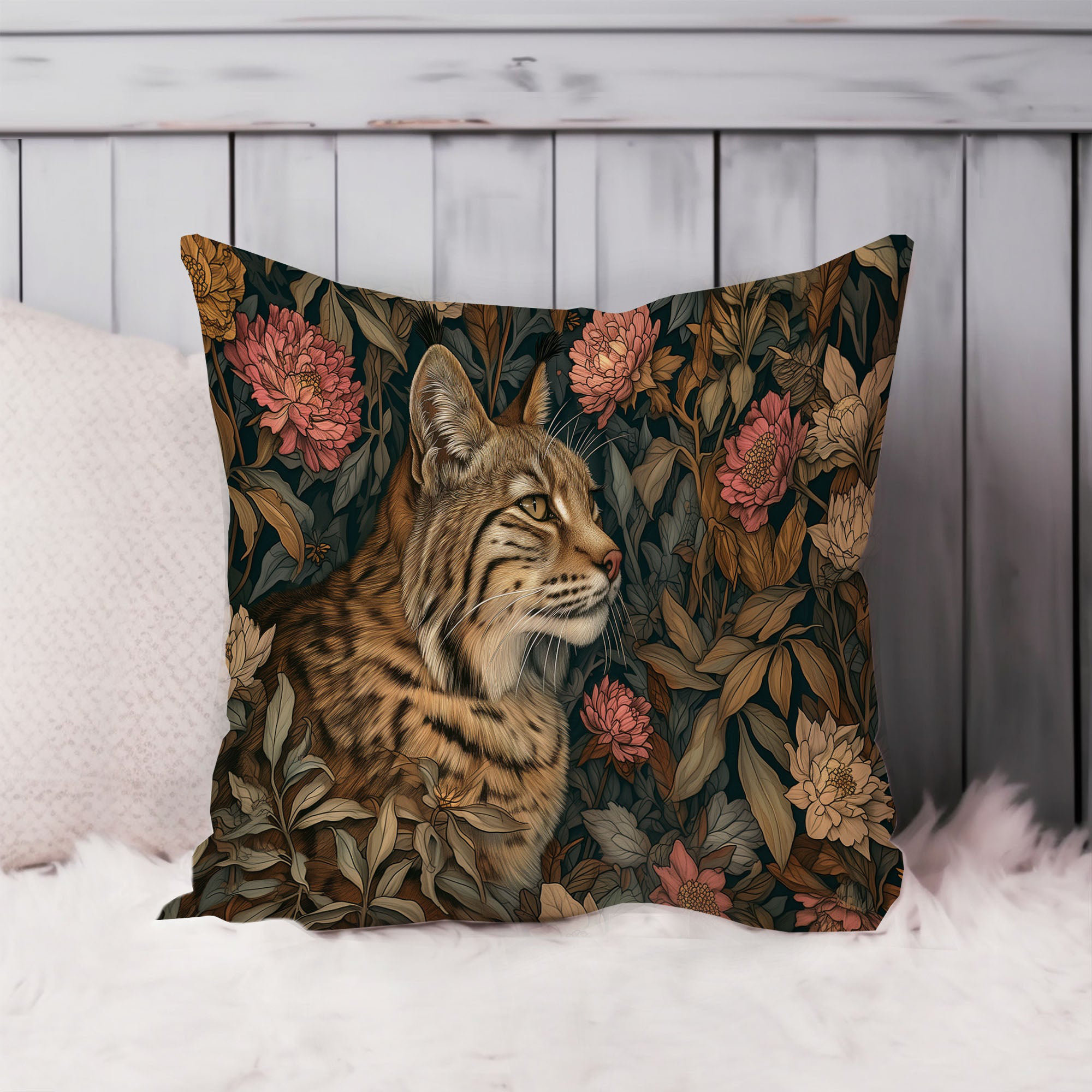 Ethan Taylor Animals William Morris Bobcat II Cottage Throw Pillow ...