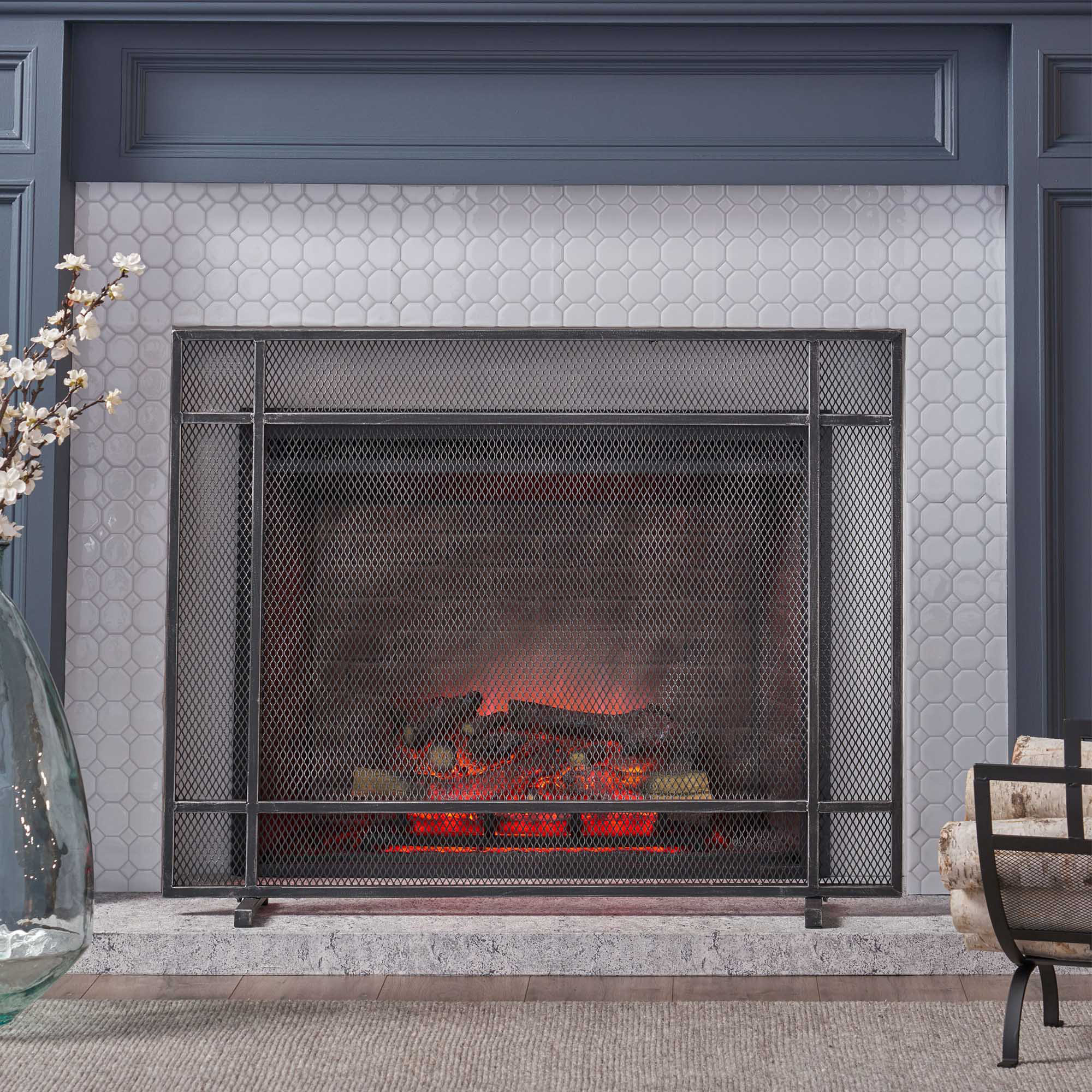 Hokku Designs Tarini Single Panel Fireplace Screen Stand Alone ...