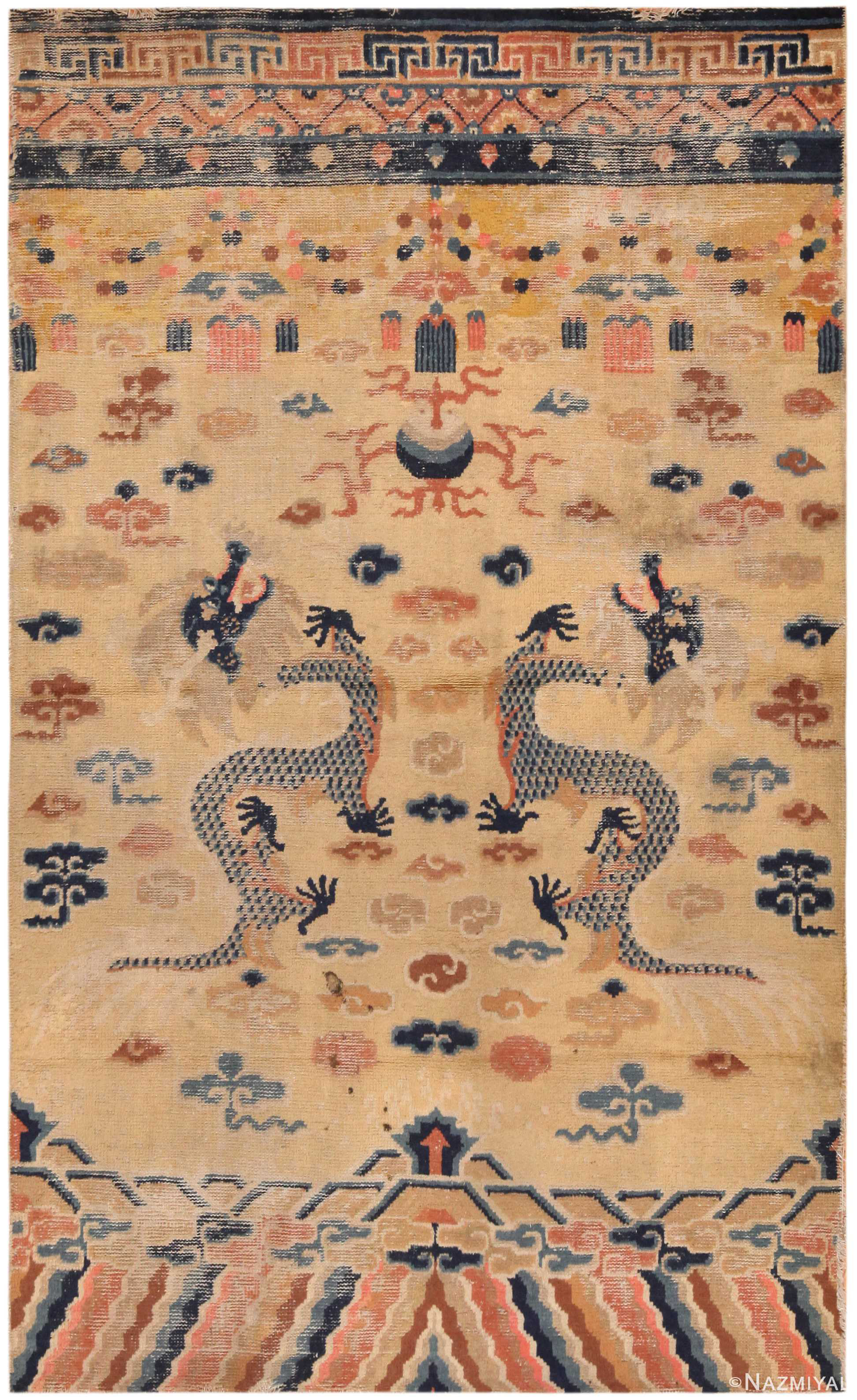 Nazmiyal Collection Antique Cloud Band Dragon Design Chinese Pillar Rug ...