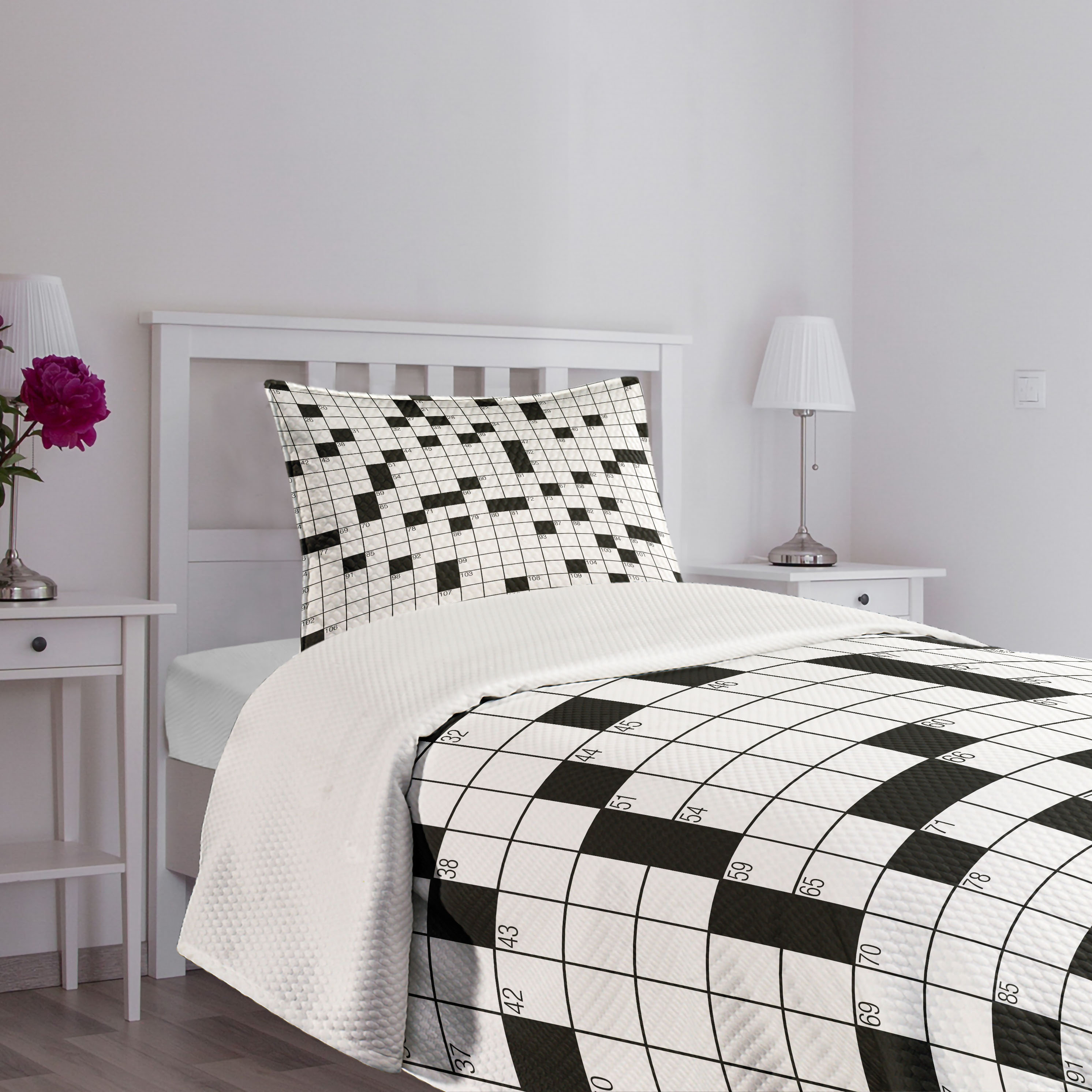 Ambesonne Word Search Game Bedspread Set Crossword Boxes Black and ...