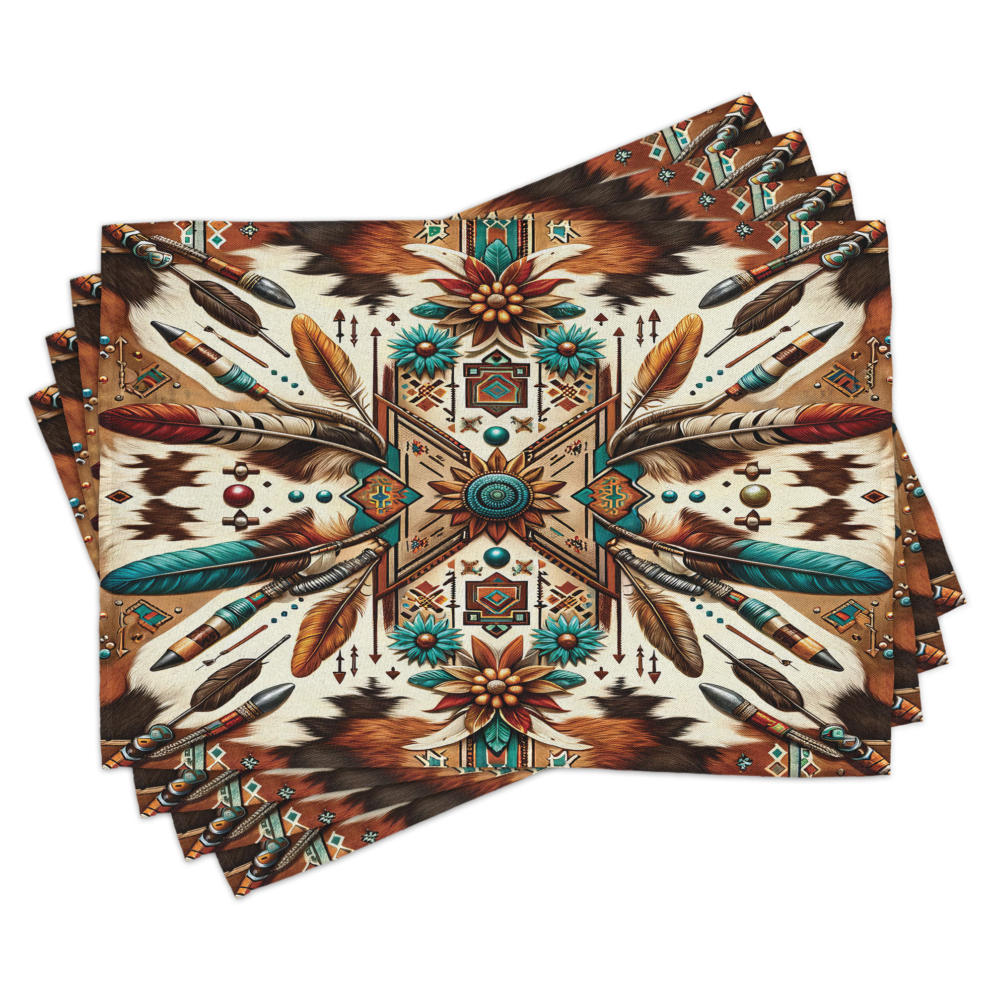 Ambesonne Rustic Place Mats Set of 4 Aztec Inspired Feathers Art ...