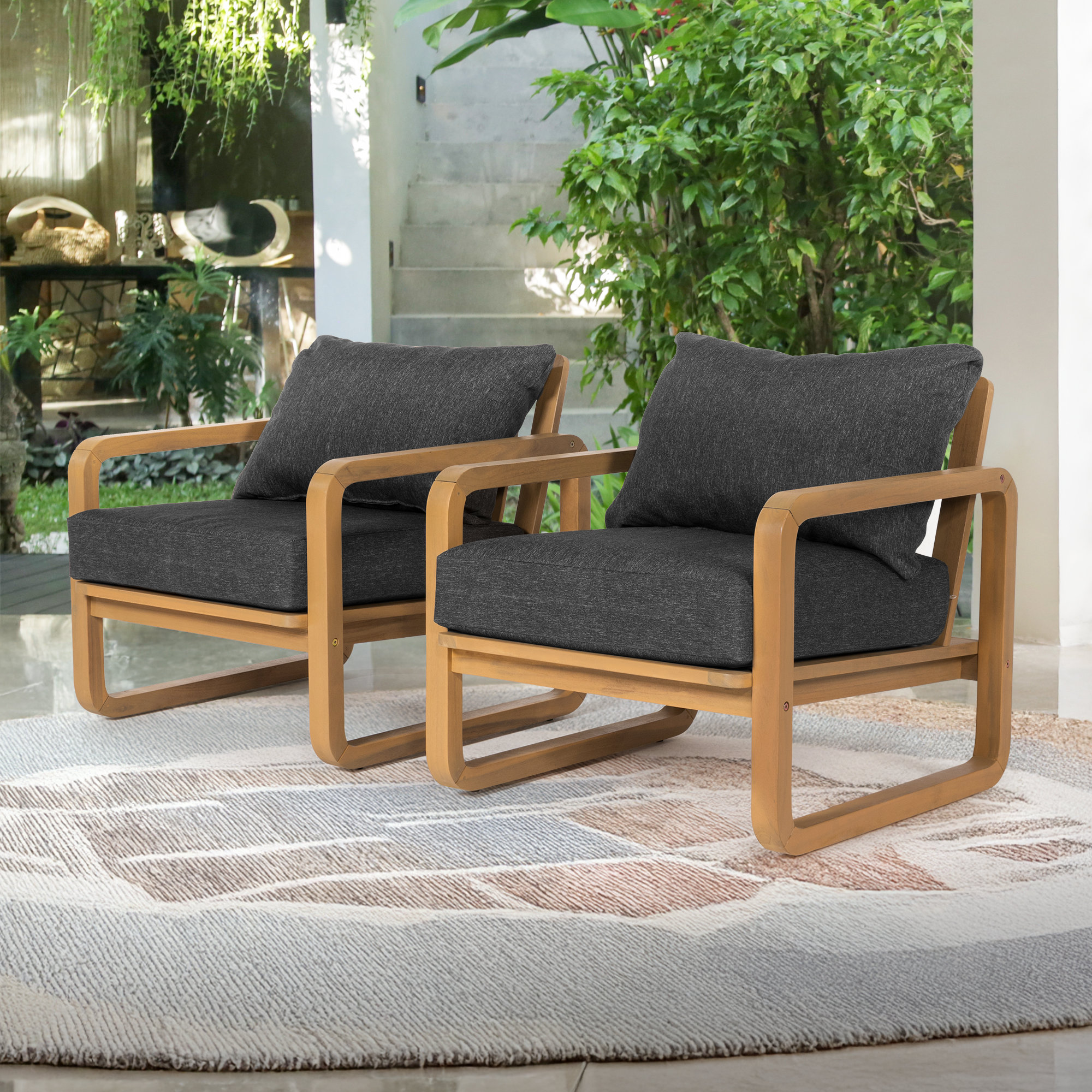 Ophelia & Co. Cyrus Solid Wood Patio Lounge Chair With Cushion | Wayfair