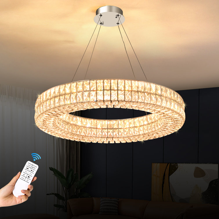 Everly Quinn 32" Modern Led Ring Crystal Chandelier Stainless Steel ...