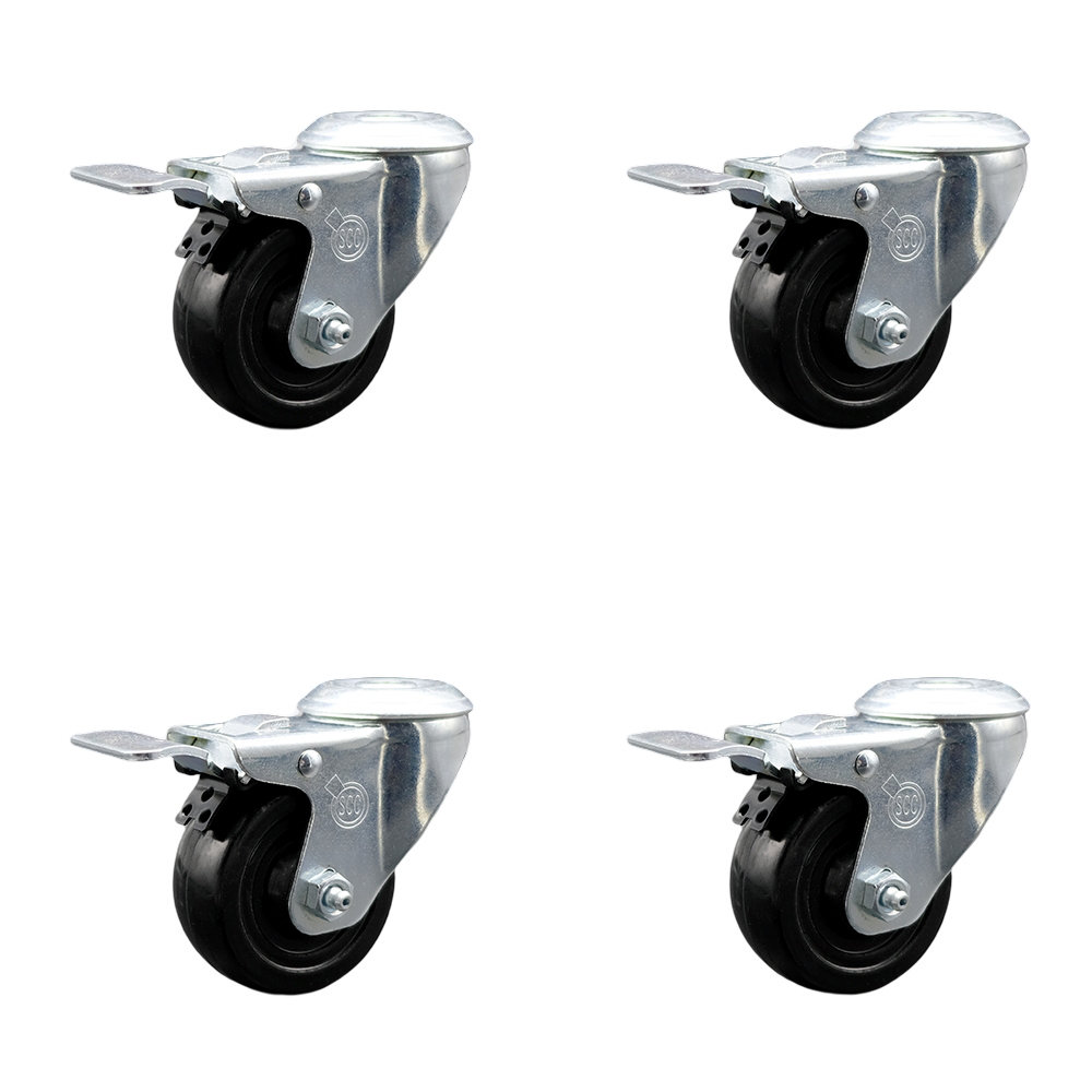 Service Caster SS Hard Rubber Wheel Swivel Bolt Hole Caster Set with ...