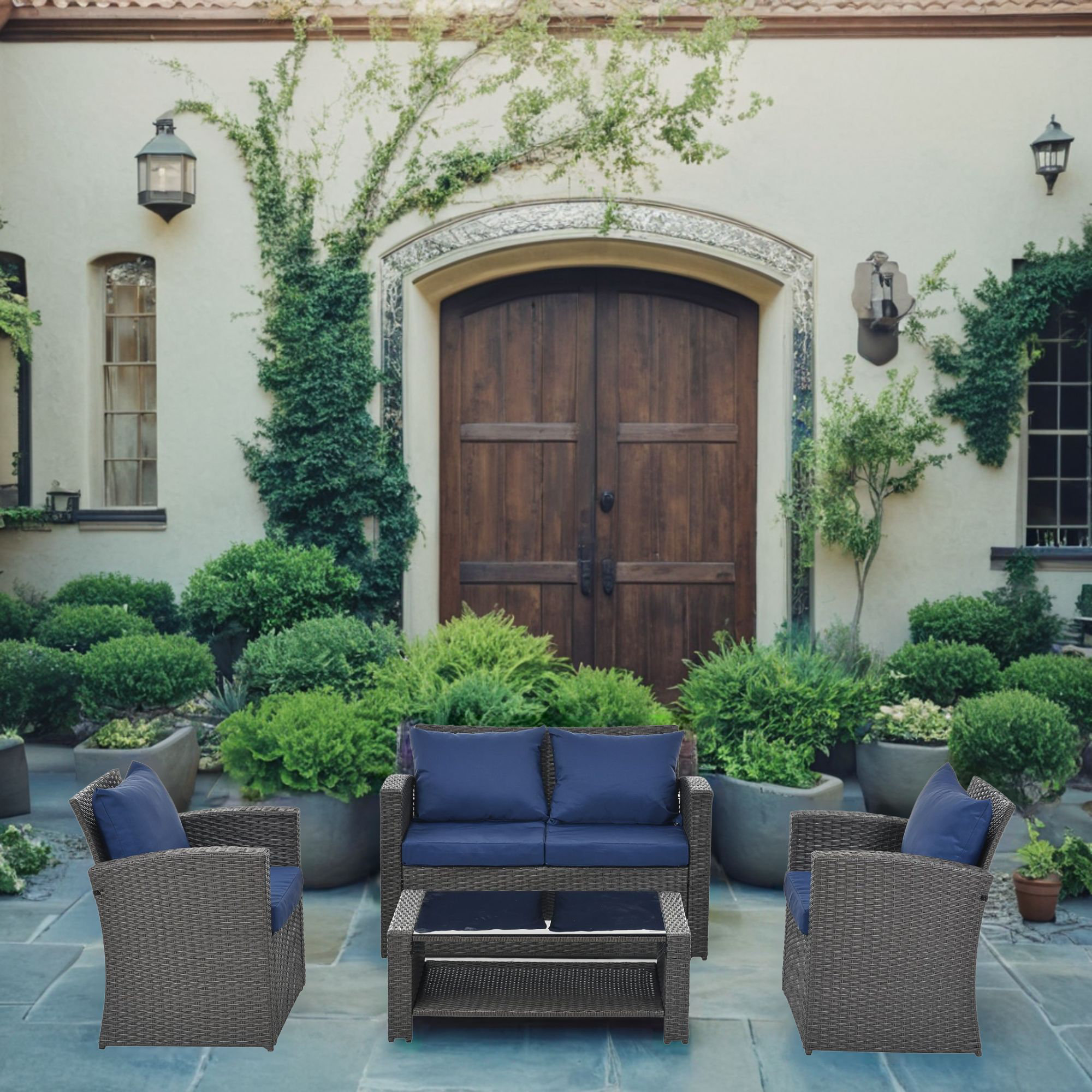 Winston Porter Reback 4 - Person Outdoor Seating Group with Cushions ...