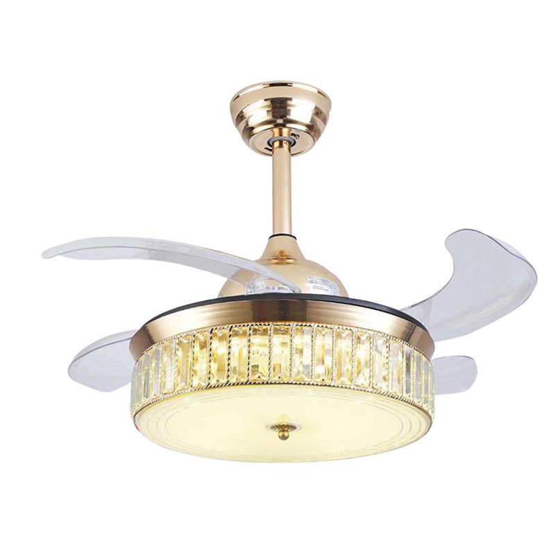 Rosdorf Park Deborahh 36" 4 Retractable Blades Crystal Ceiling Fan With ...