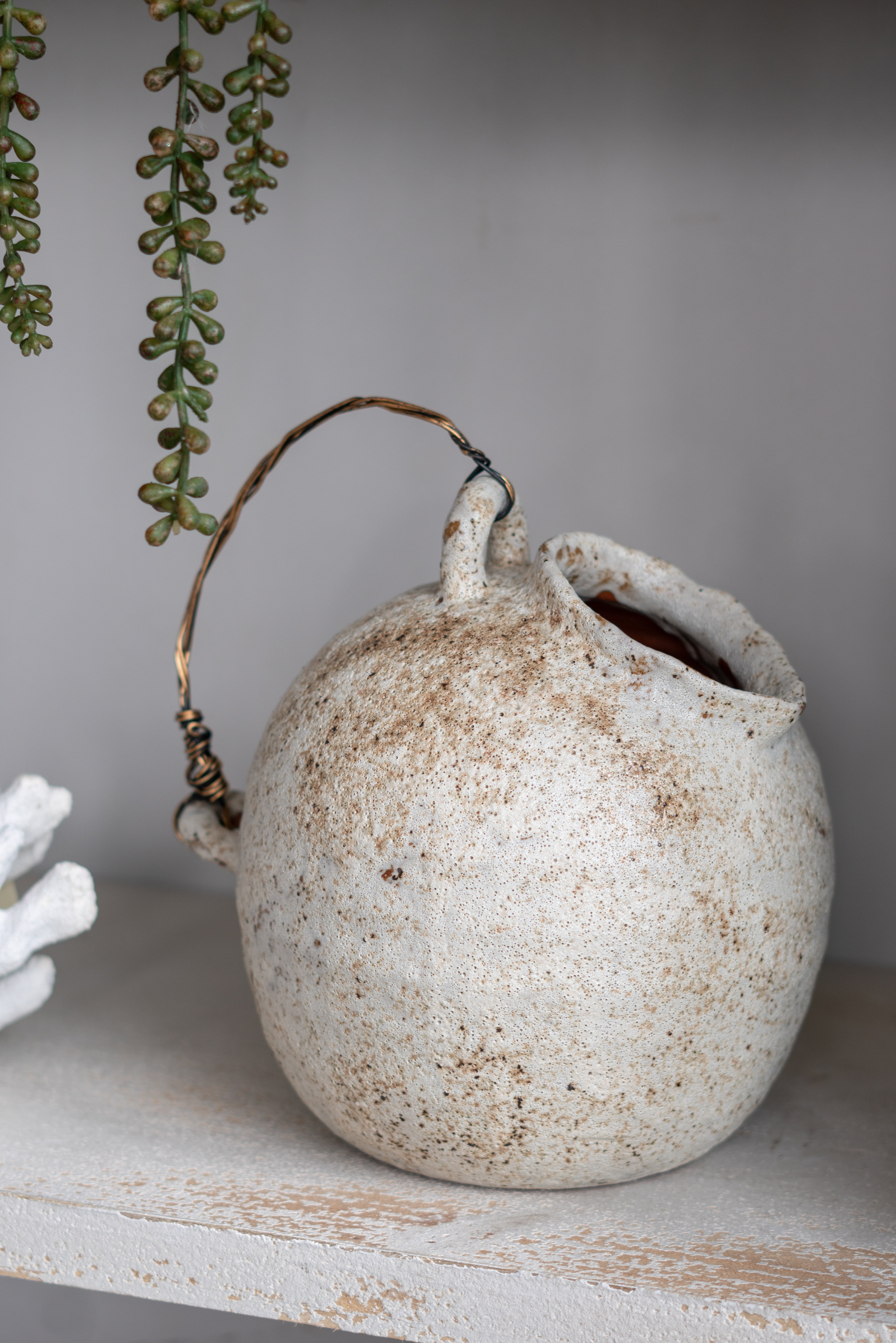 Gracie Oaks 10X8.5X10.5" Hand-Pulled Decorative Ceramic Jug With Worn ...