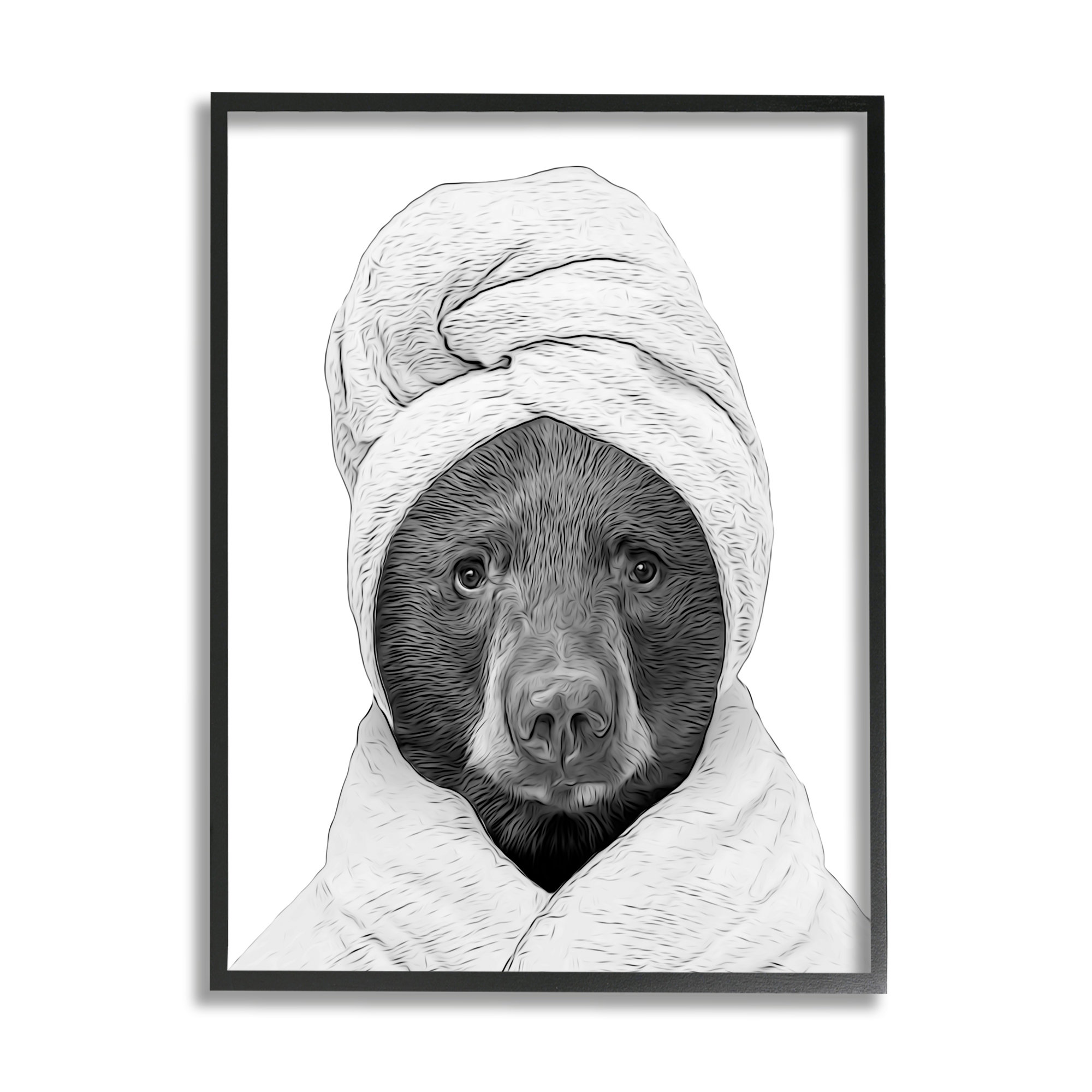 Stupell Industries Bear Hair Towel Funny Animal Framed Giclee Art By ...