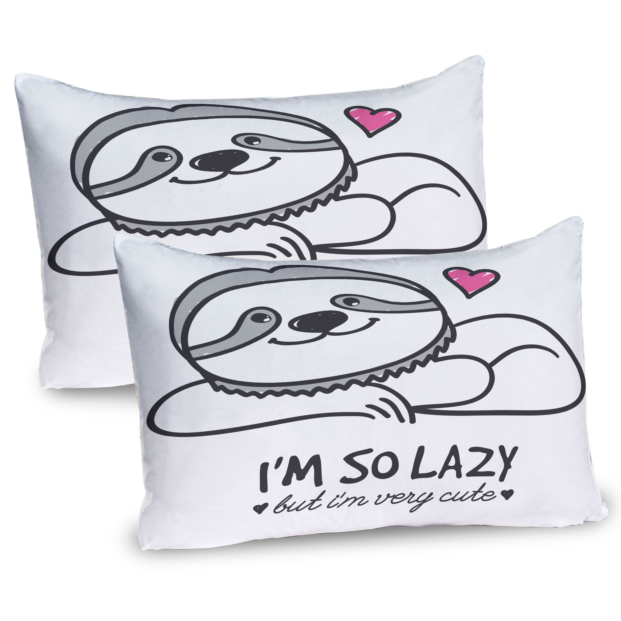 Ambesonne Sloth Pillow Sham 2 Pack Cartoon Funny Words Grey Pink | Wayfair