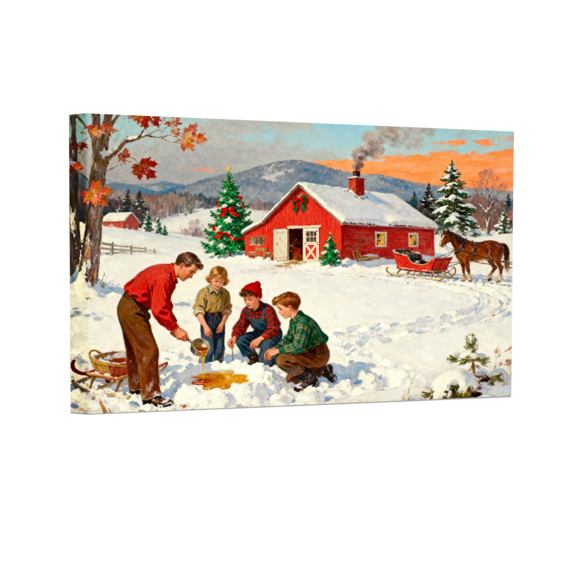 Ophelia & Co. Christmas Winter Family Scene With Red Barn And Snow Set ...