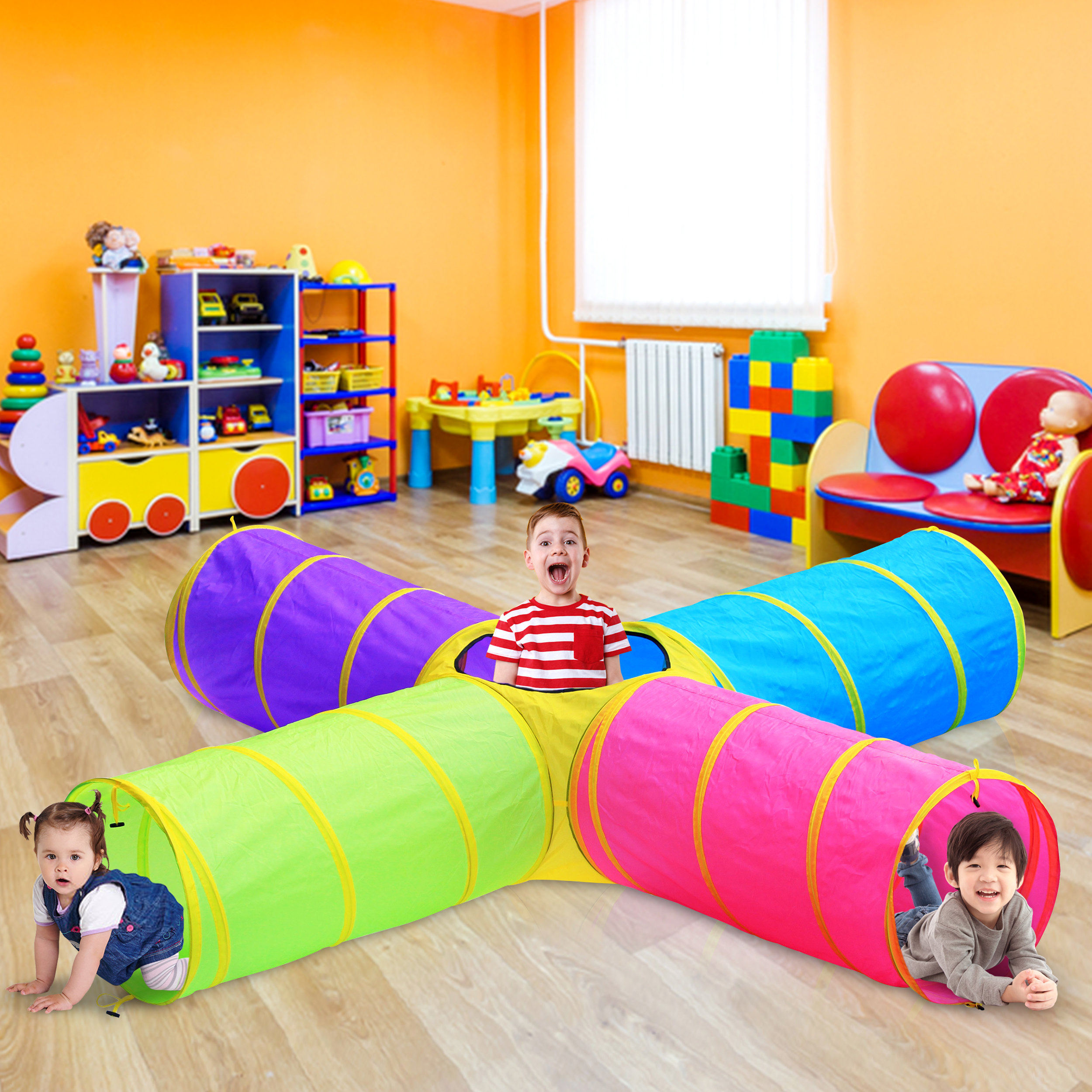 Hide N Side 8' x 8' Indoor/Outdoor Polyester Pop-Up Play Tunnel with ...